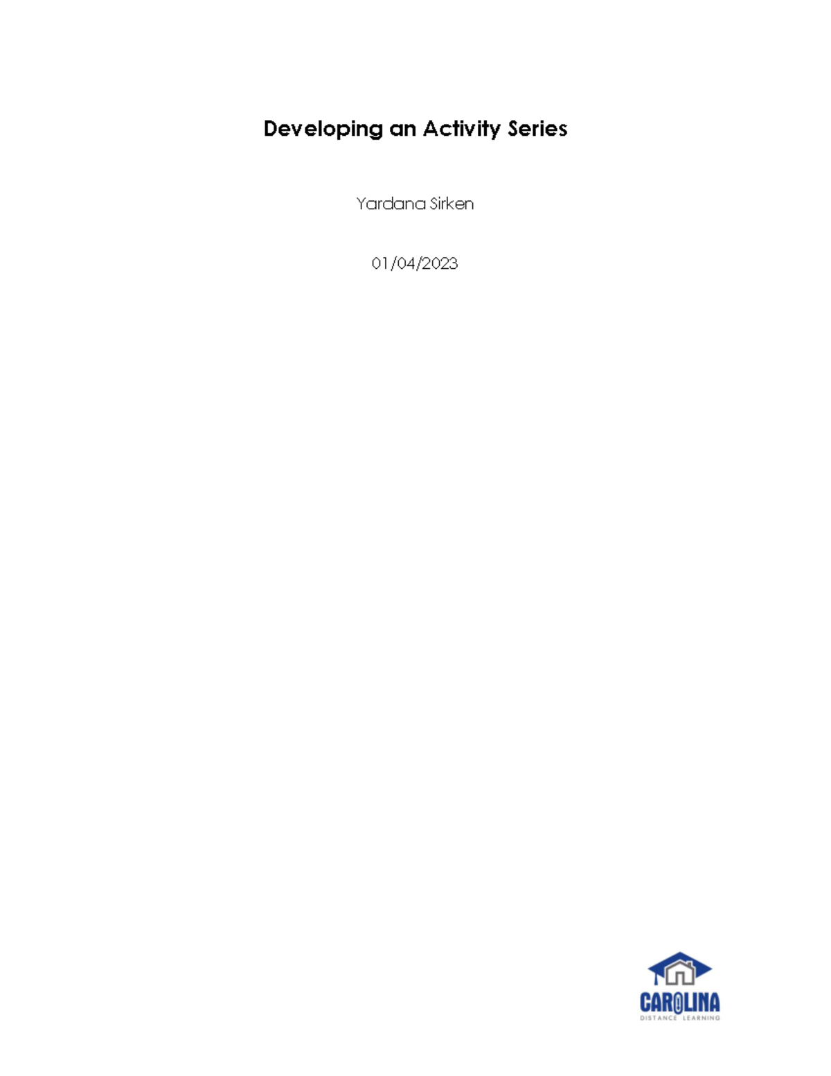 Developing an Activity Series - Developing an Activity Series Yardana ...