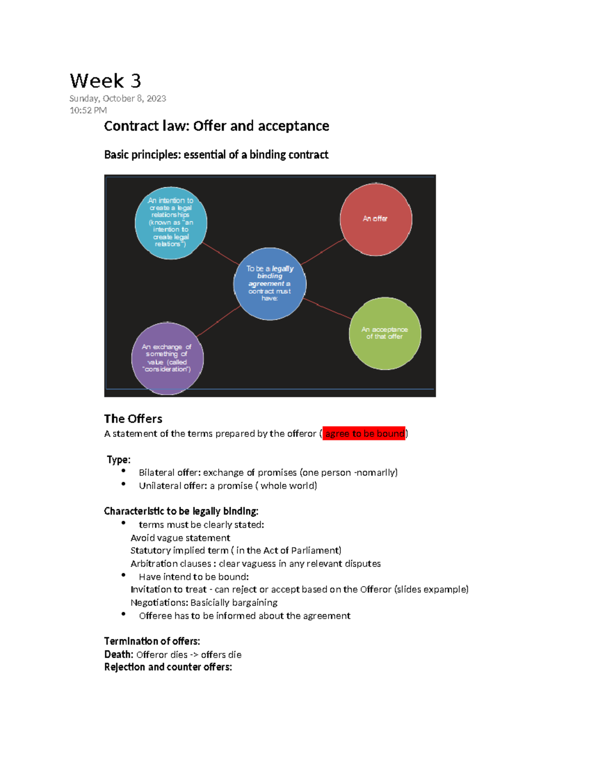 Week 3 - Contract Law Lecture Notes - Week 3 Sunday, October 8, 2023 10 ...
