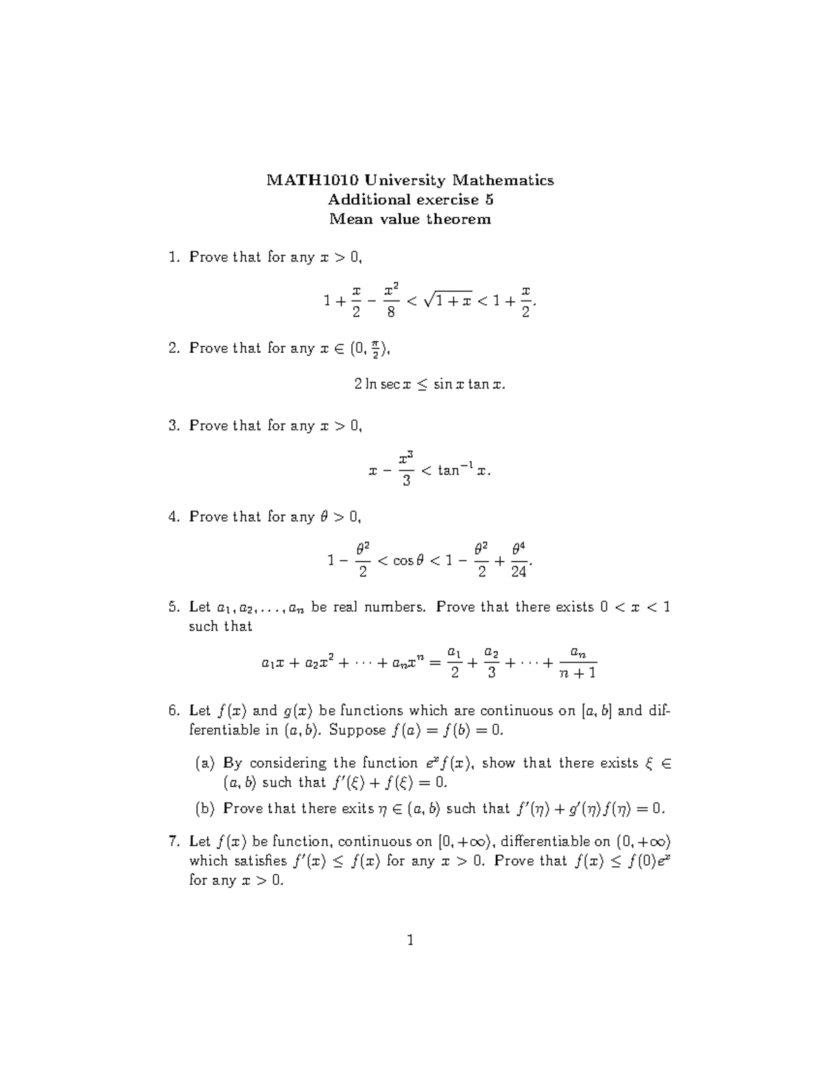 Additional Exercise 5 - 121321321321312 - MATH1010 University ...