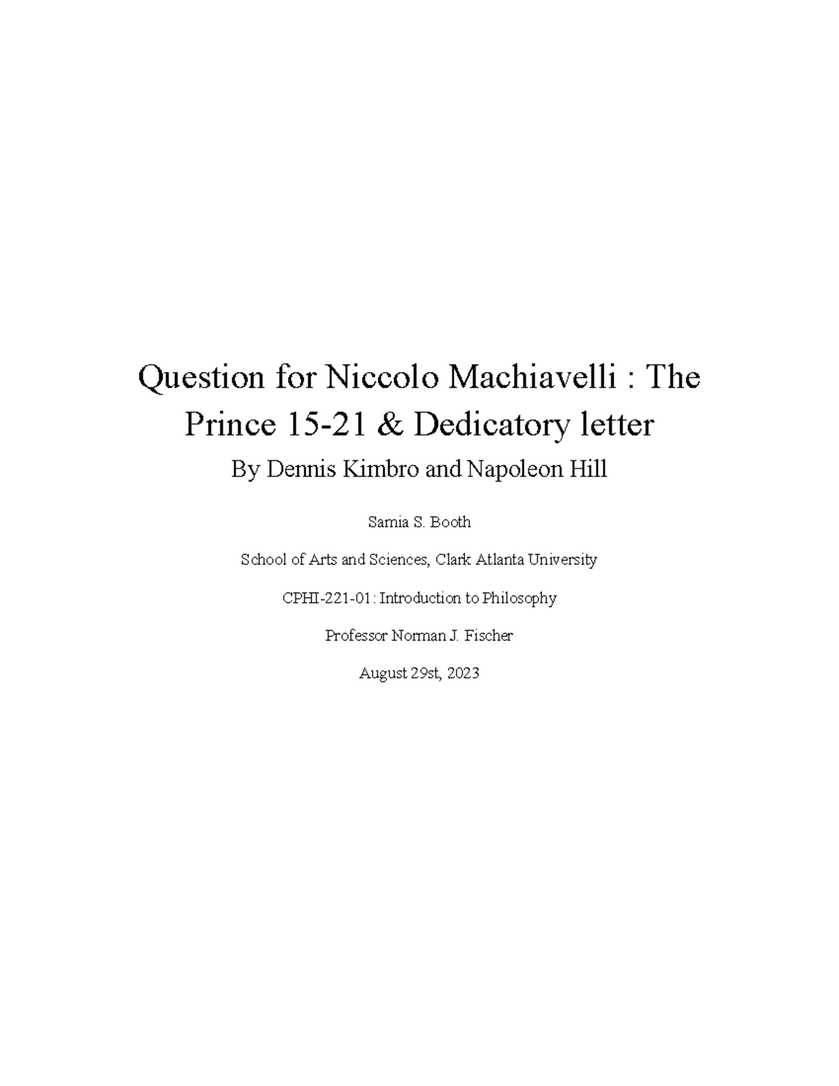 Question - Machiavelli book - Question for Niccolo Machiavelli : The ...