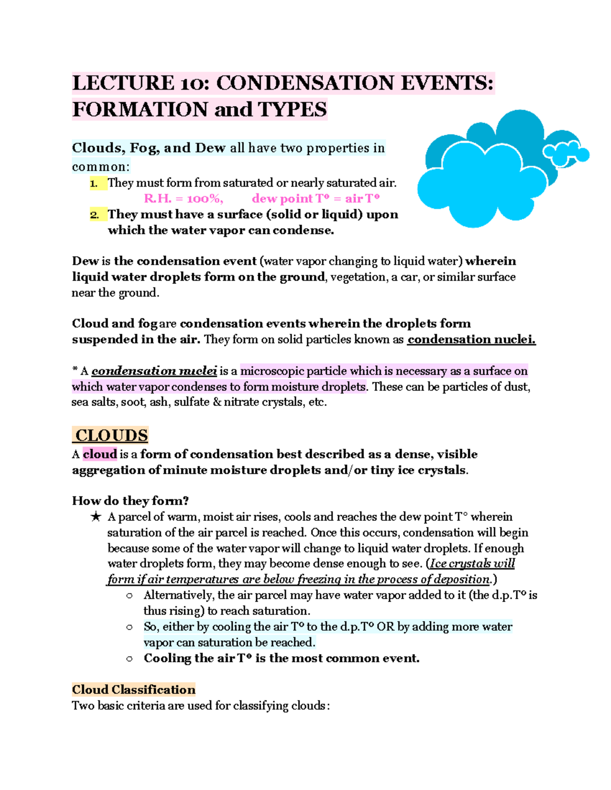 Test 2 Lectures 10-16 - all lecture notes - LECTURE 10: CONDENSATION ...
