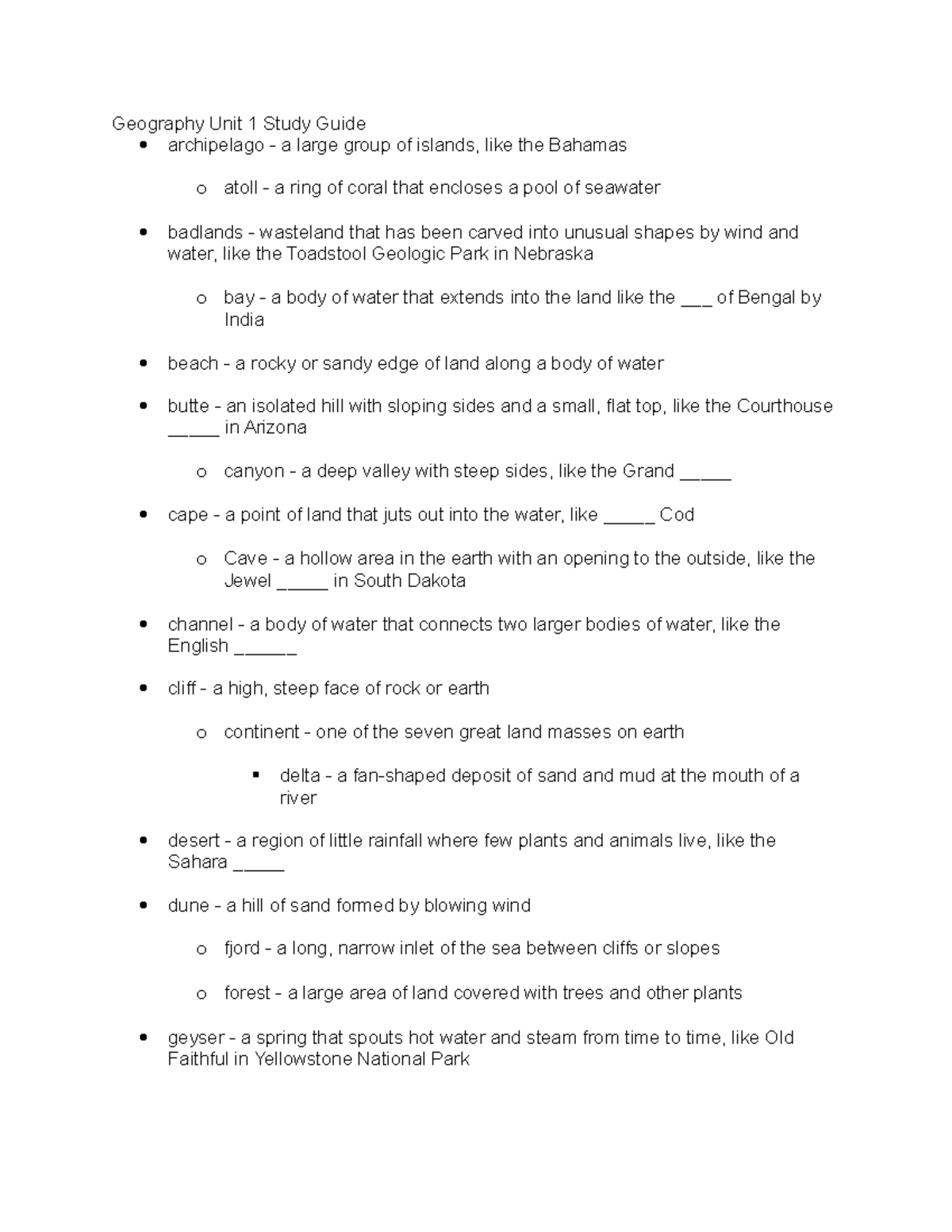 Geography Unit 1 Study Guide - Geography Unit 1 Study Guide archipelago ...