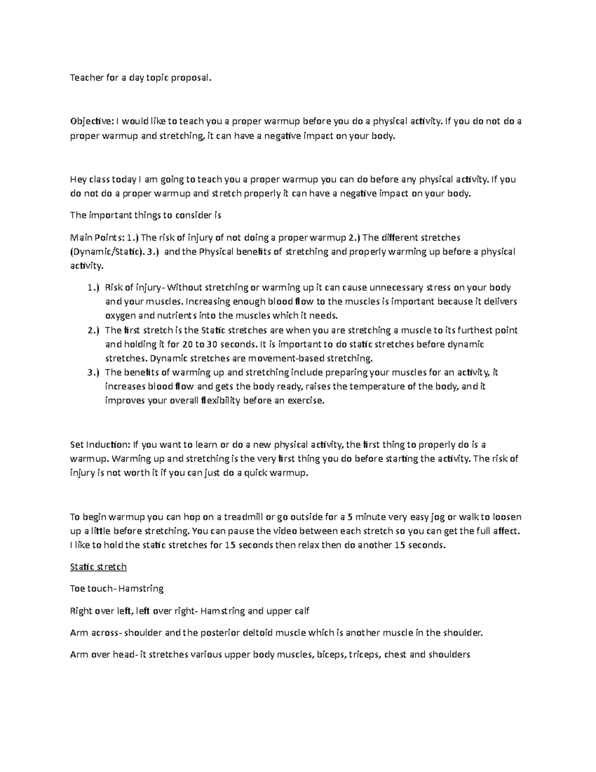 Teacher for the Dat topic proposal - Teacher for a day topic proposal ...