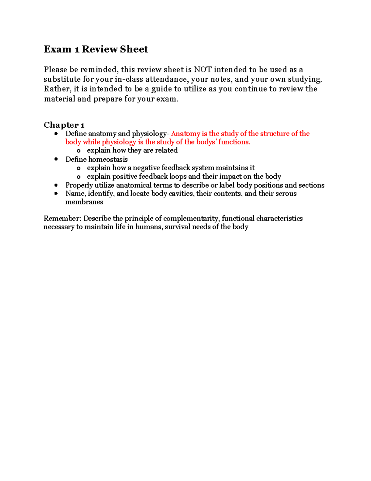 Exam 1 Review Sheet - Exam 1 Review Sheet Please be reminded, this ...