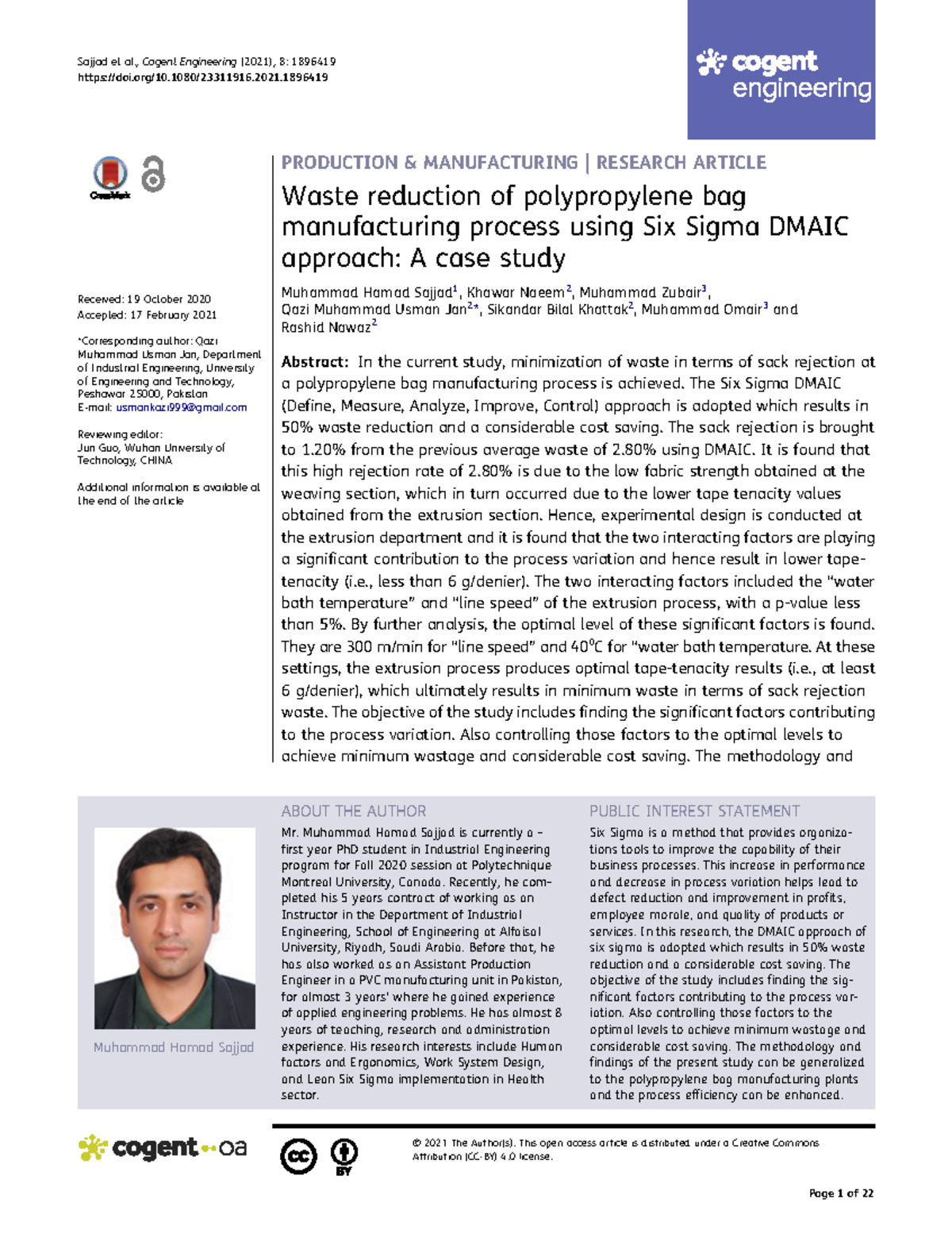 2. Waste reduction of polypropylene bag by Dmaic and DOE - PRODUCTION ...