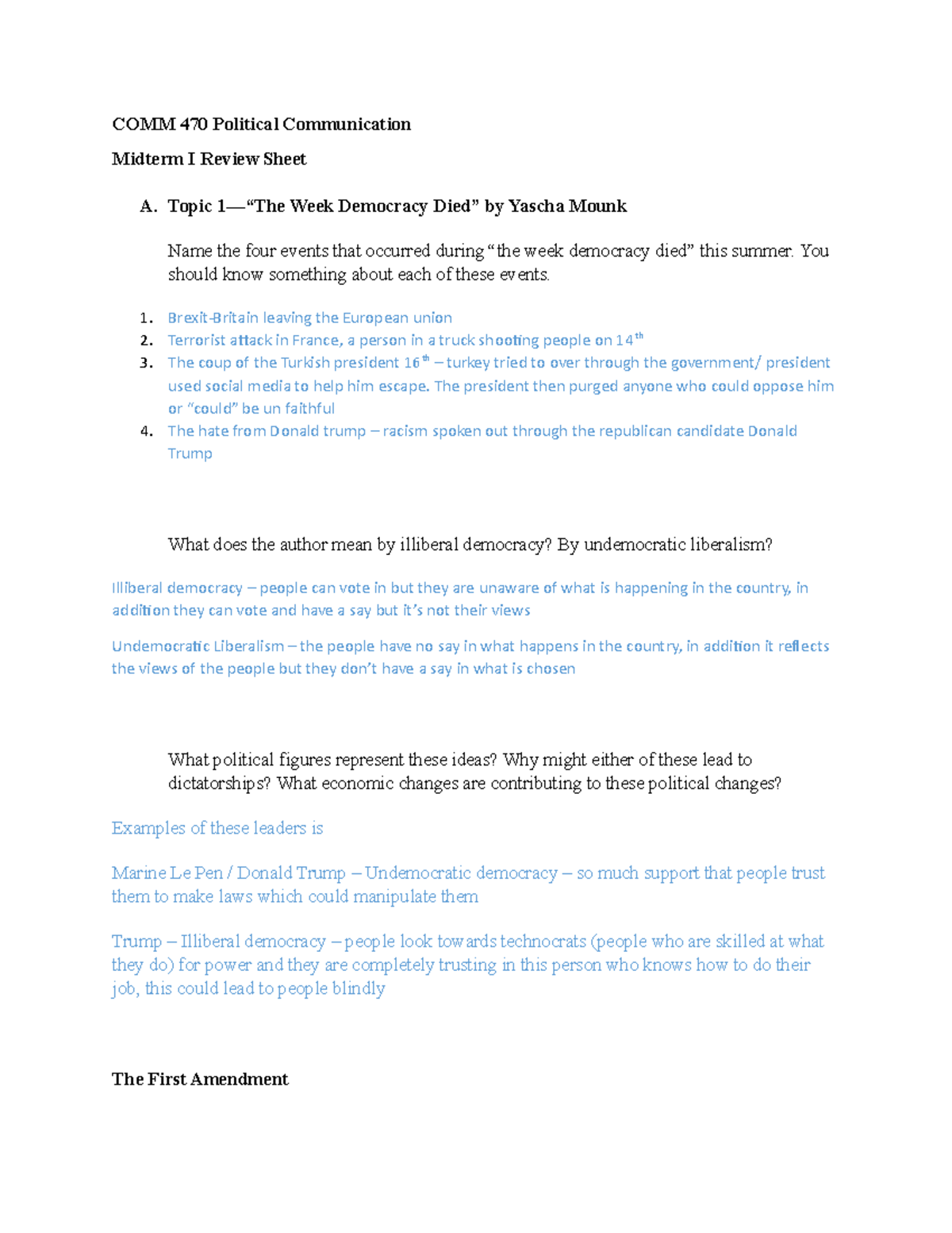 Comm 470 Review - COMM 470 Political Communication Midterm I Review ...