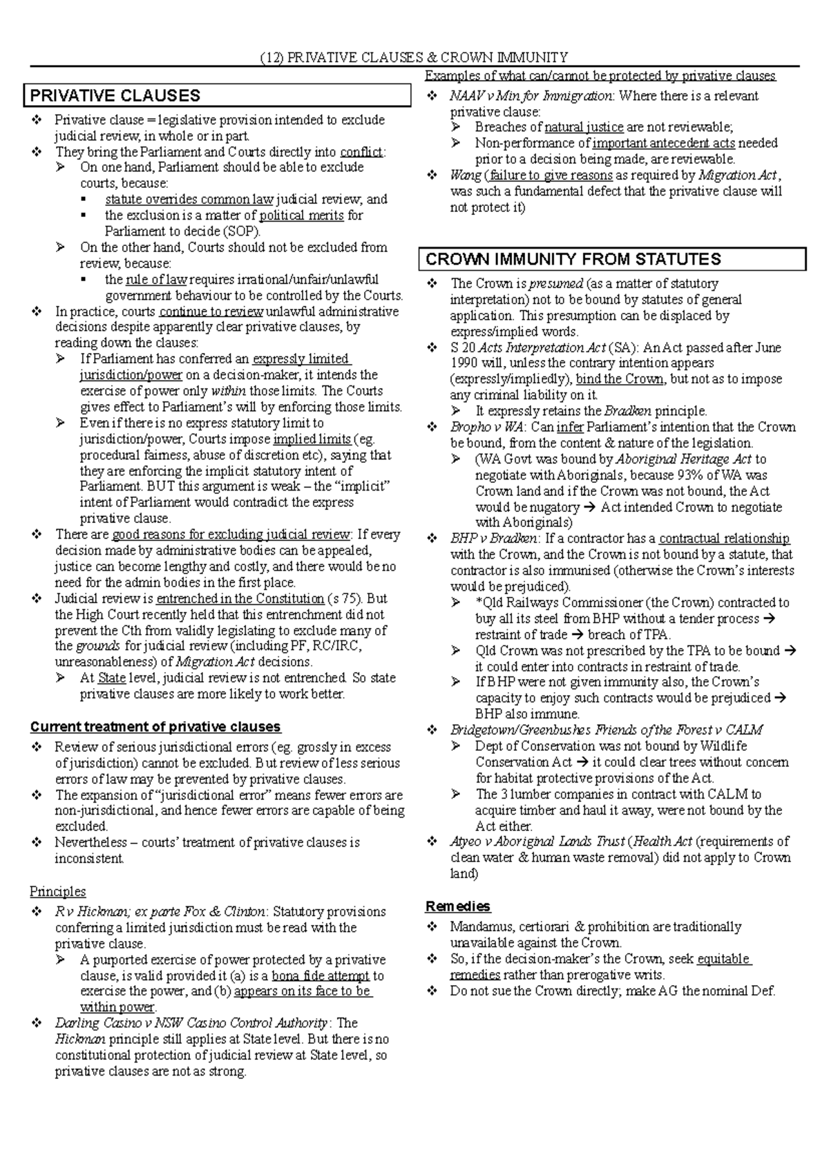 Admin 11 - (12) PRIVATIVE CLAUSES & CROWN IMMUNITY PRIVATIVE CLAUSES ...