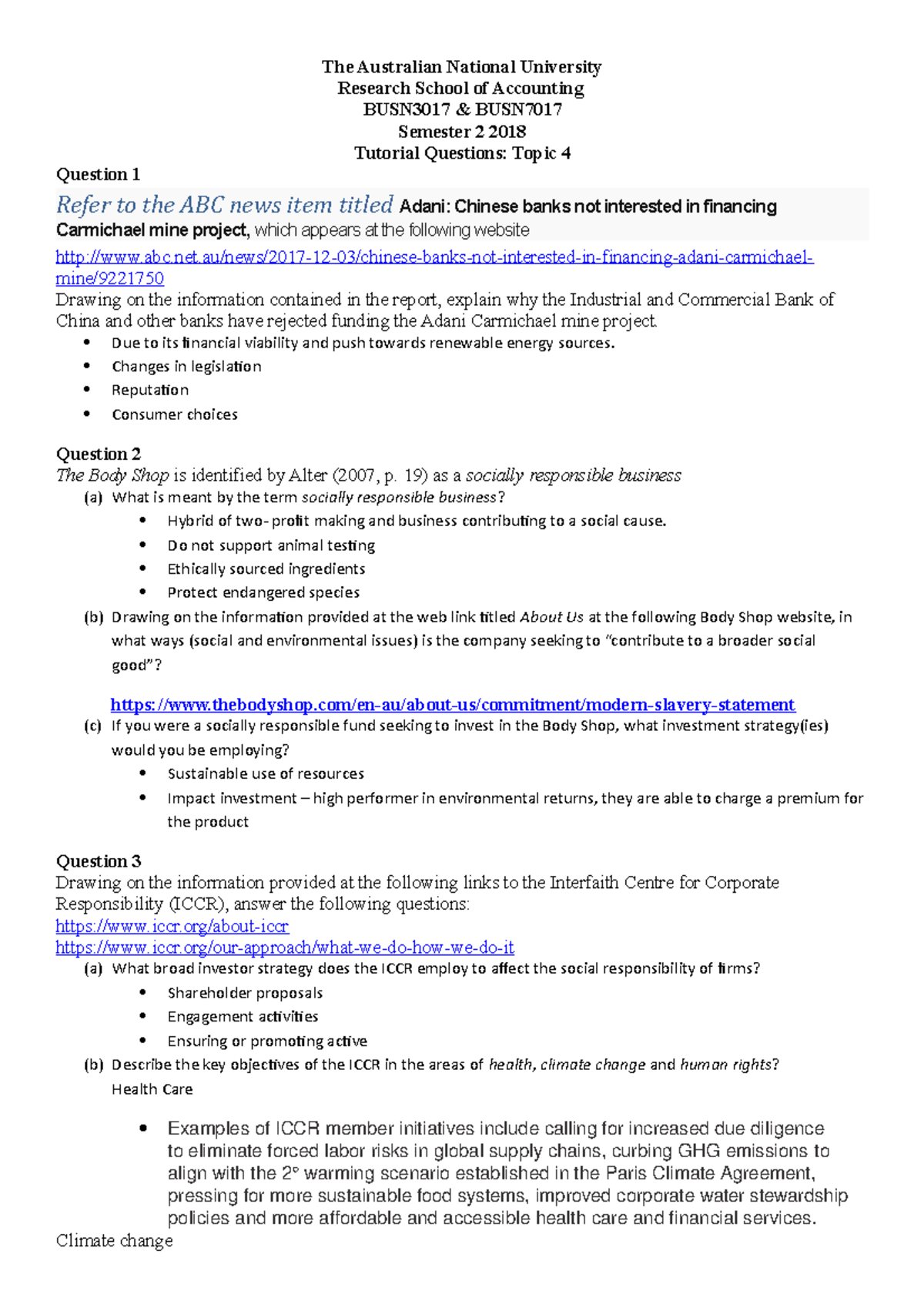 Tutorial Qs Topic 4 - Tute work - The Australian National University ...