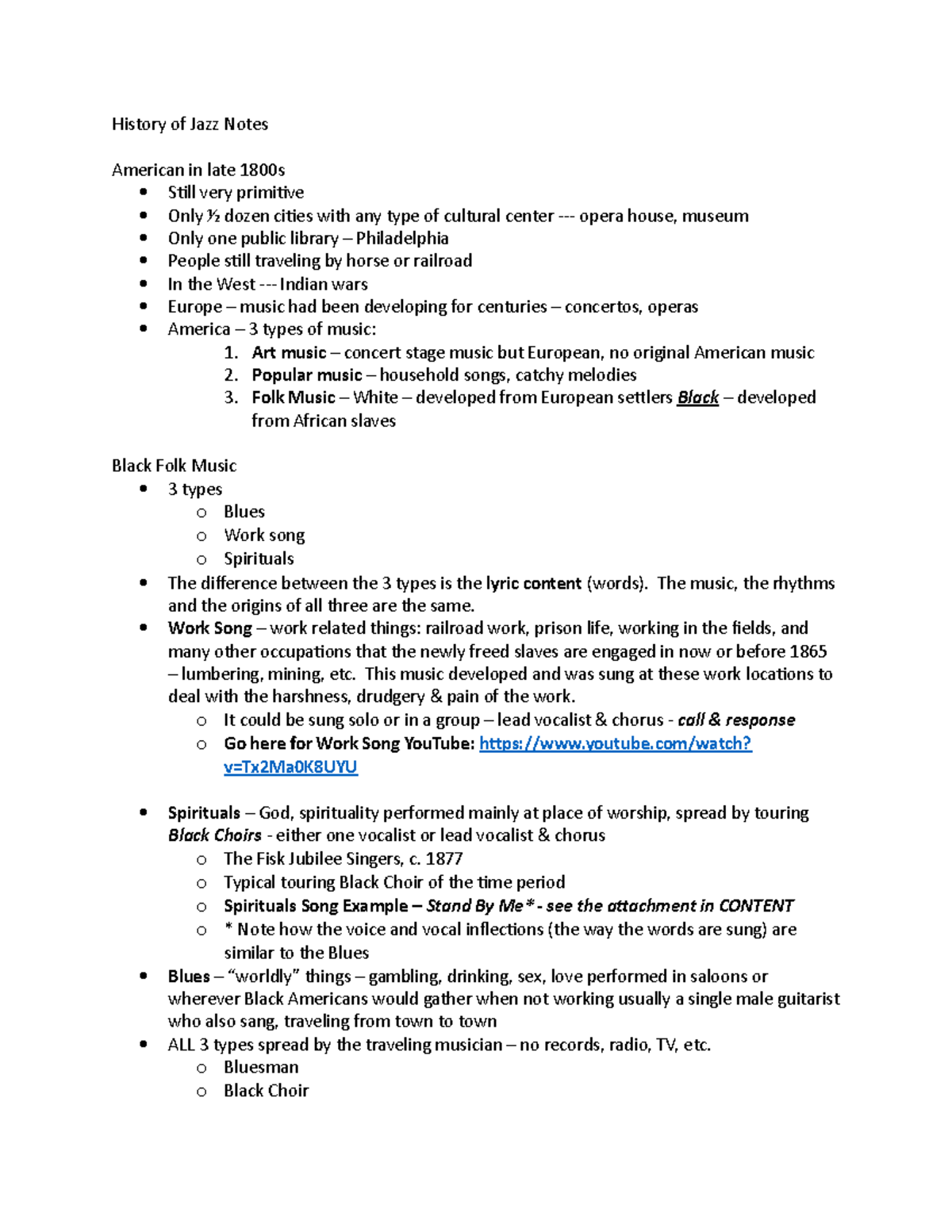 History of Jazz Notes - History of Jazz Notes American in late 1800s ...