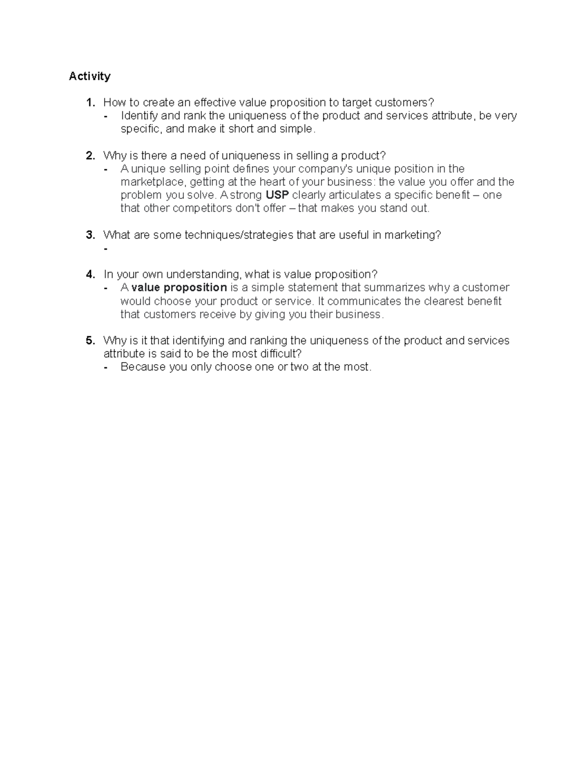 Entrepreneurship notes activities - Activity 1. How to create an ...