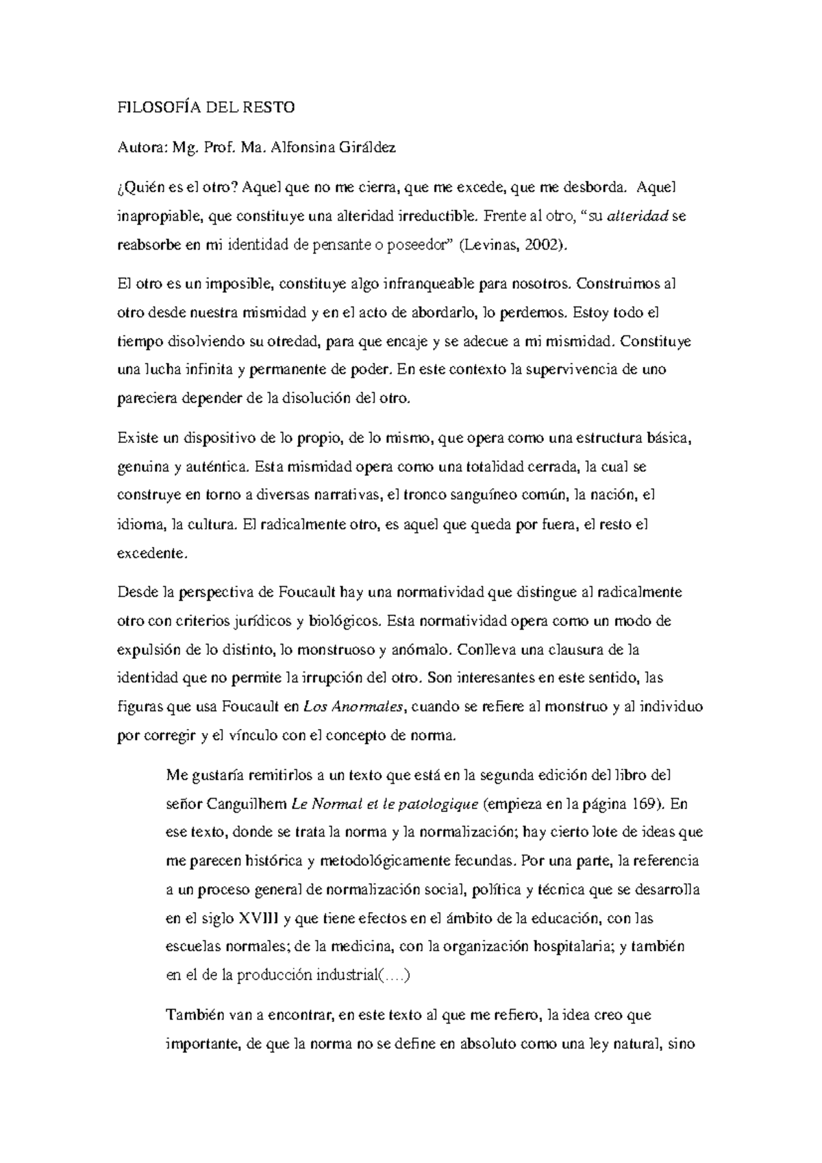 Quién es el otro - Quien es el otro - FILOSOFÍA DEL RESTO Autora: Mg ...