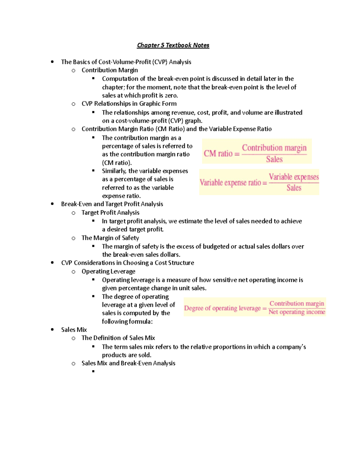 Chapter 5 Textbook Notes - Chapter 5 Textbook Notes The Basics of Cost ...