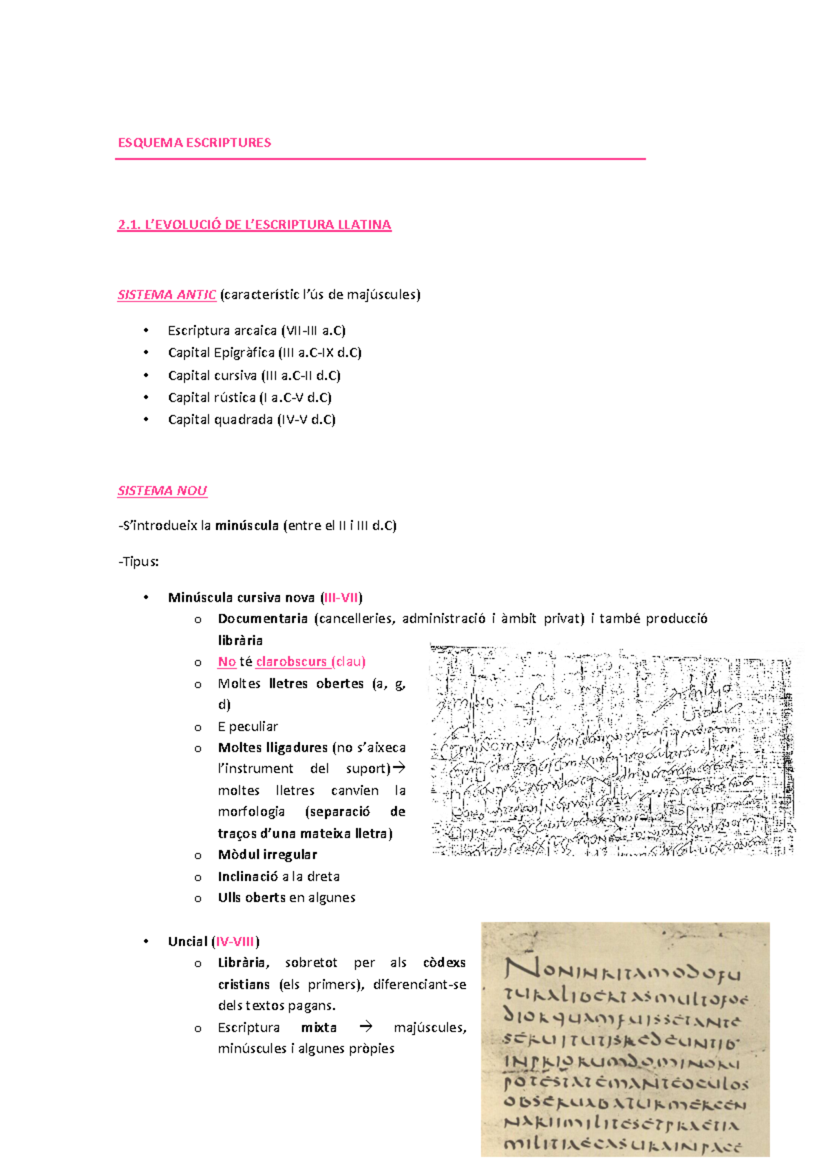 2.6. Esquema Escriptures Complet - ESQUEMA ESCRIPTURES 2. L’EVOLUCIÓ DE ...