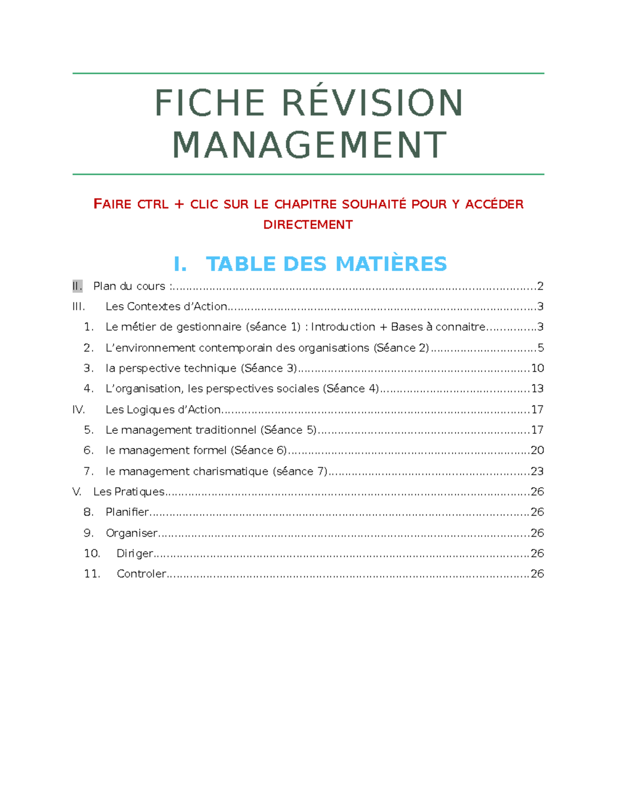 Fiche revision management ch. 1 à 7 / ... - FICHE RÉVISION MANAGEMENT ...