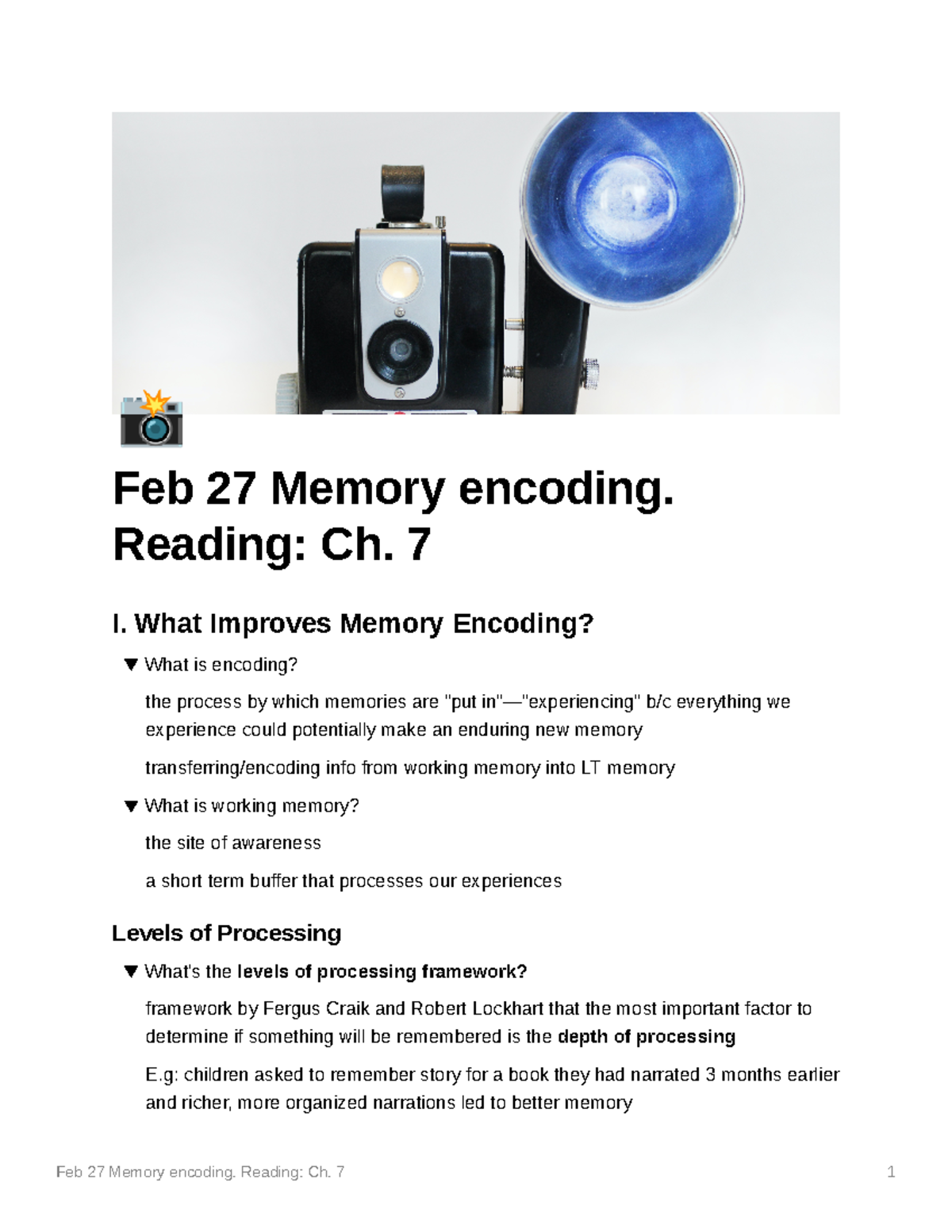 Feb 27 Memory encoding - Taught by Daniel Willingham - 📸 Feb 27 Memory ...