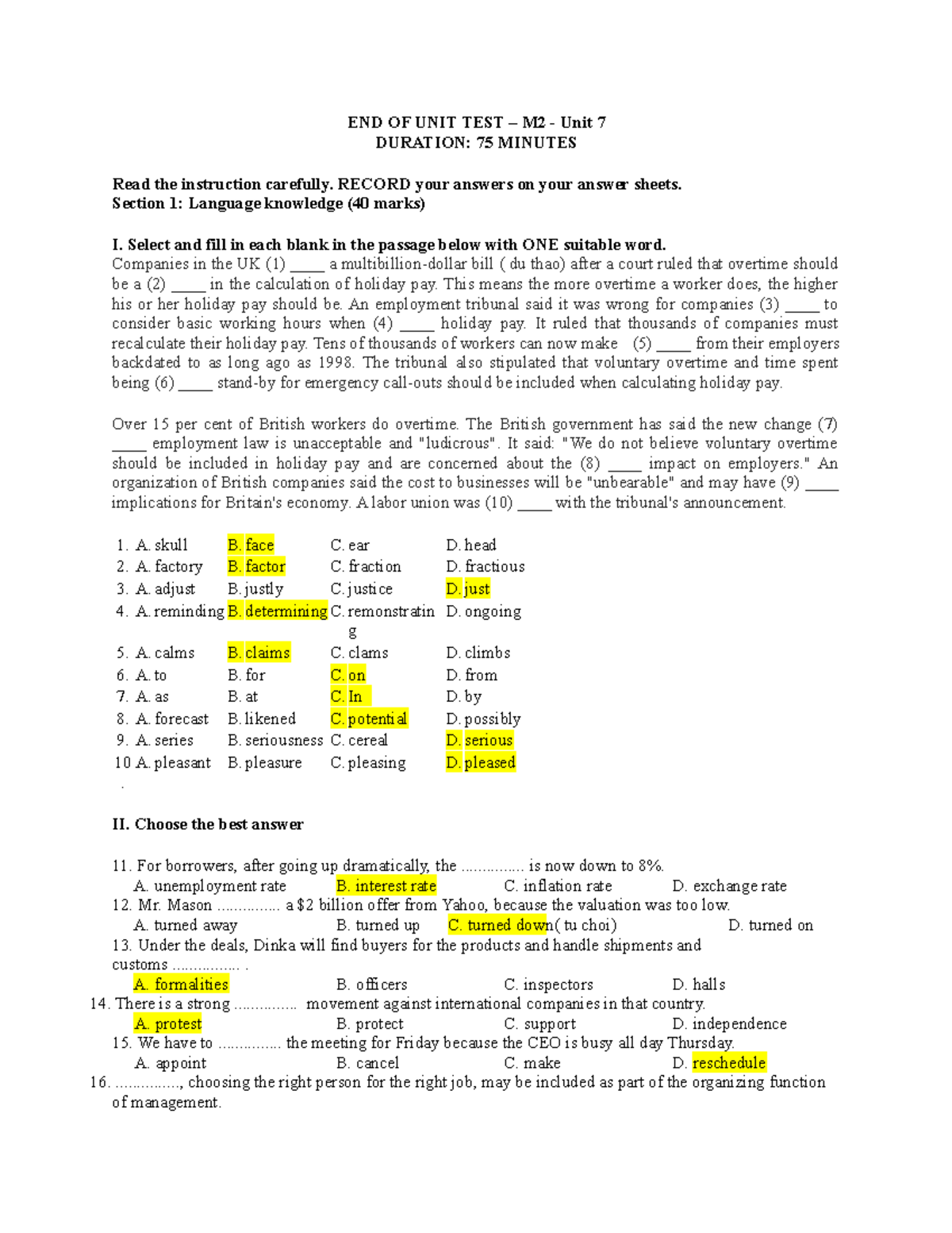 END OF UNIT TEST 7 HP2 - END OF UNIT TEST – M2 - Unit 7 DURATION: 75 ...
