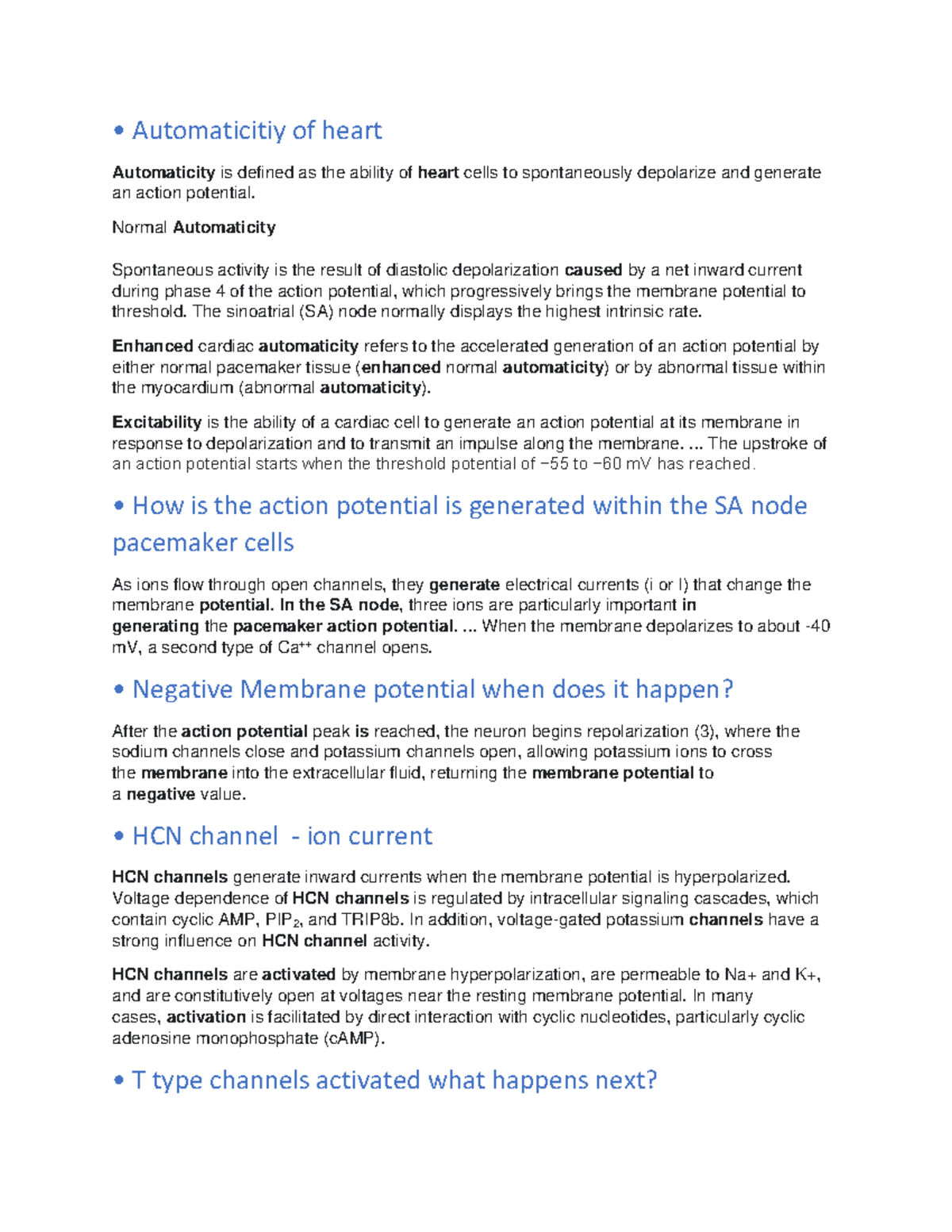 Part 2 cardio - Automaticitiy of heart Automaticity is defined as the ...