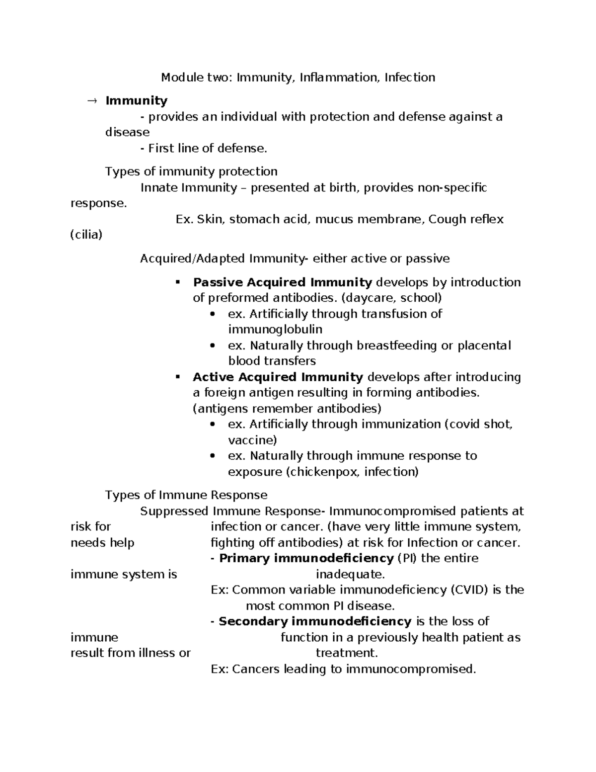 Module two Immunity - Types of immunity protection Innate Immunity ...
