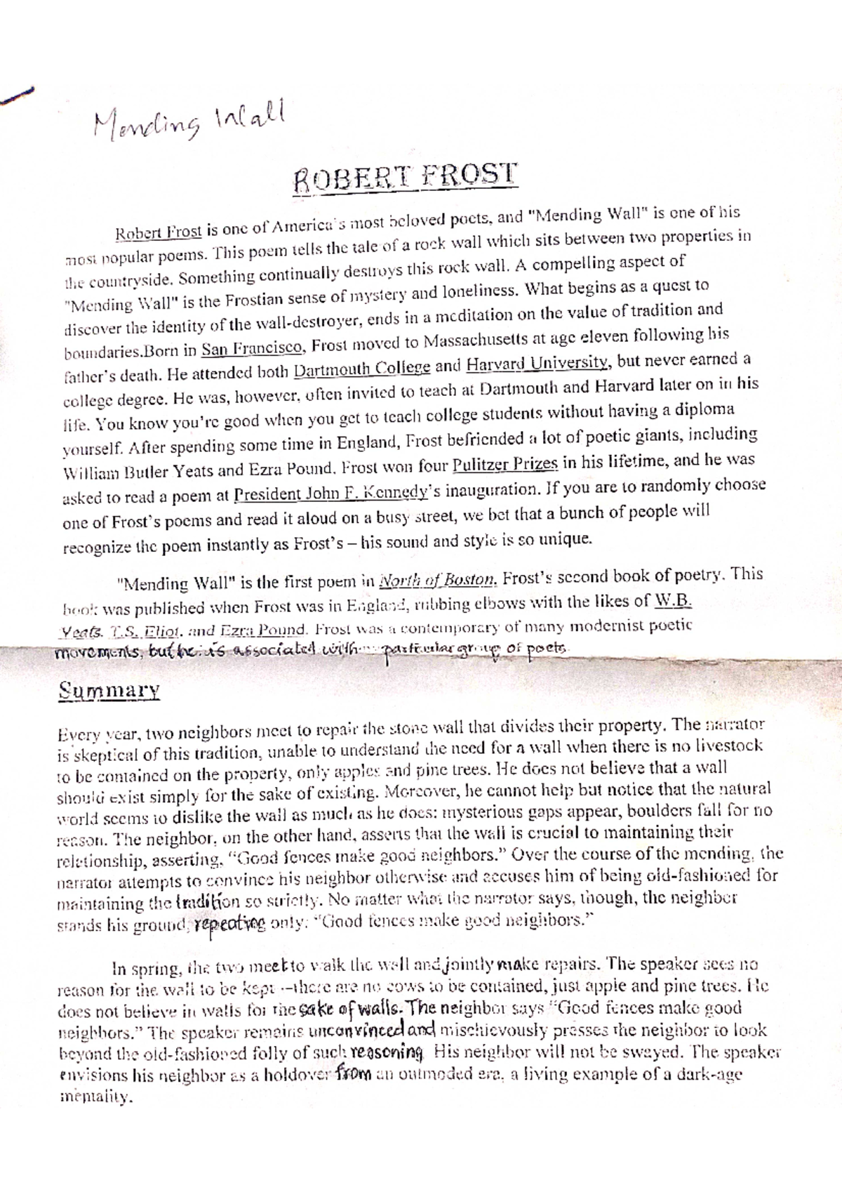 Robert Frost's Mending Wall summary and analysis - Functional English ...