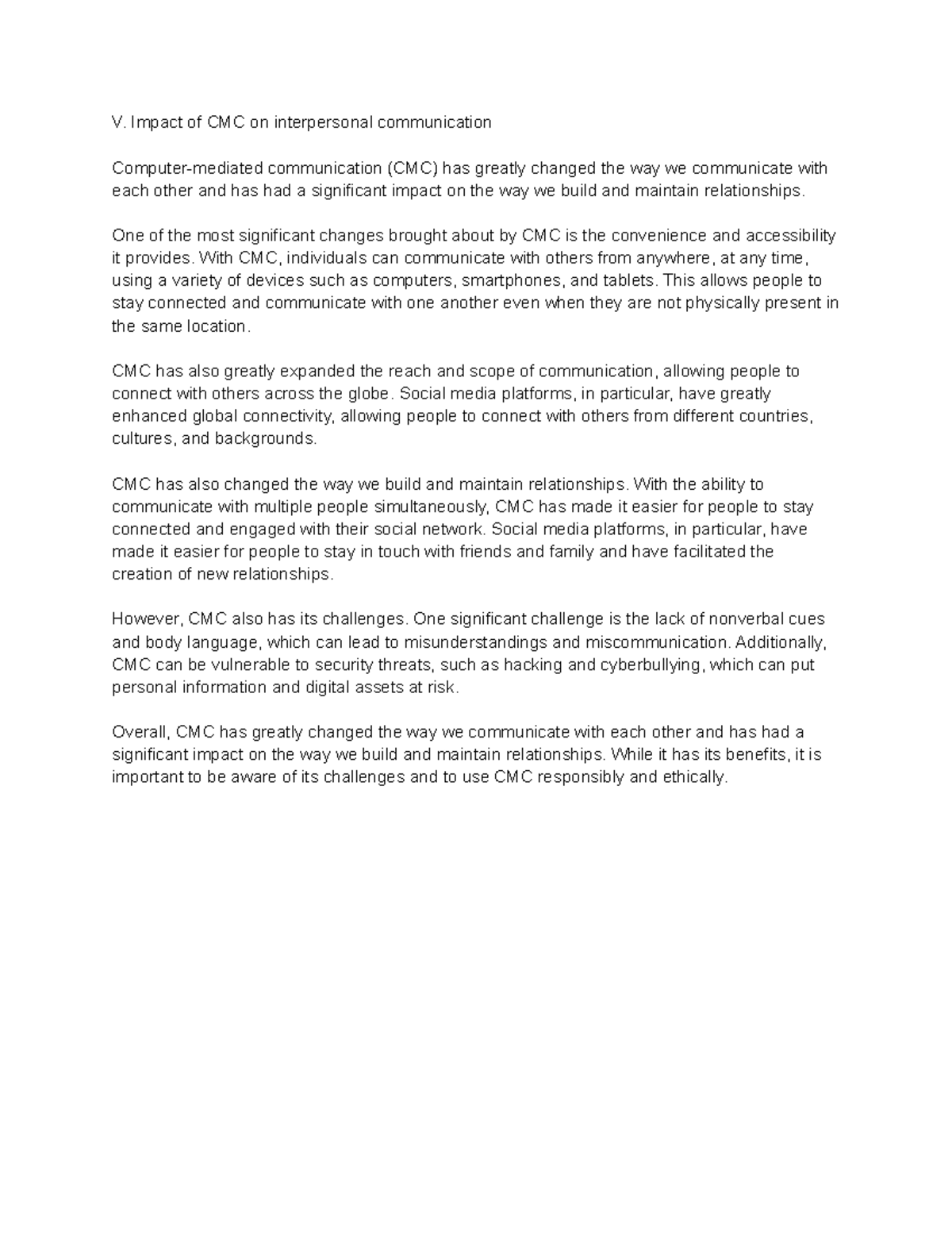 Computer-Mediated Communication 5 - V. Impact of CMC on interpersonal ...