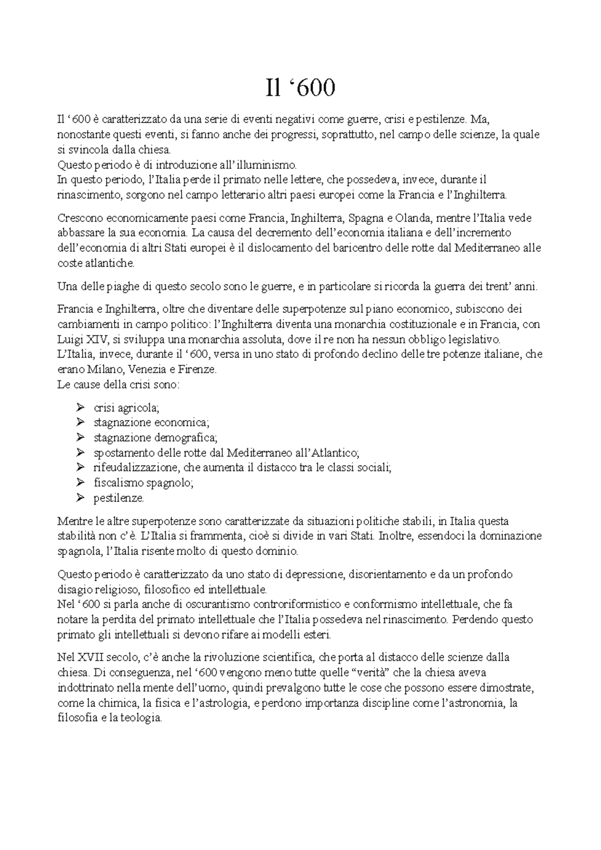 Il 600 - Appunti di letteratura italiana - Il ‘ Il ‘600 è ...