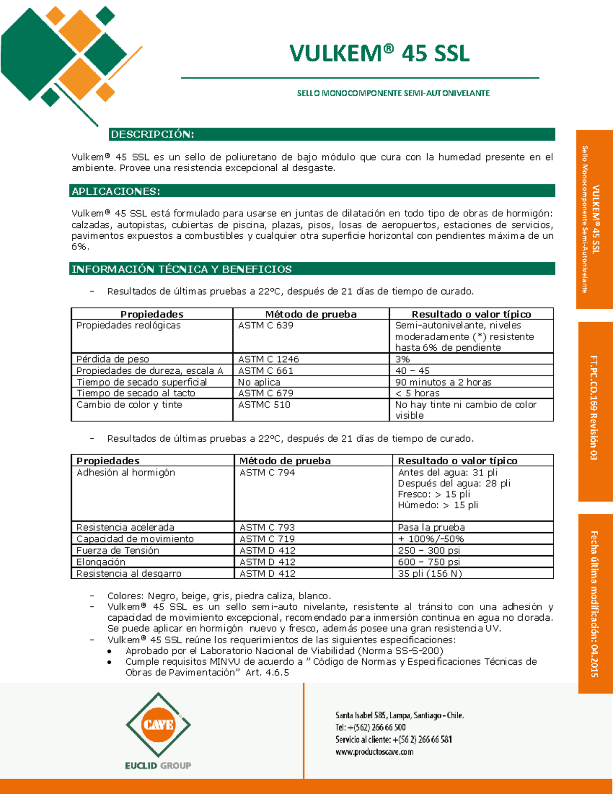 Vulkem 45 SSL - Ficha-PDF-1 - VULKEM® 45 SSL SELLO MONOCOMPONENTE SEMI ...
