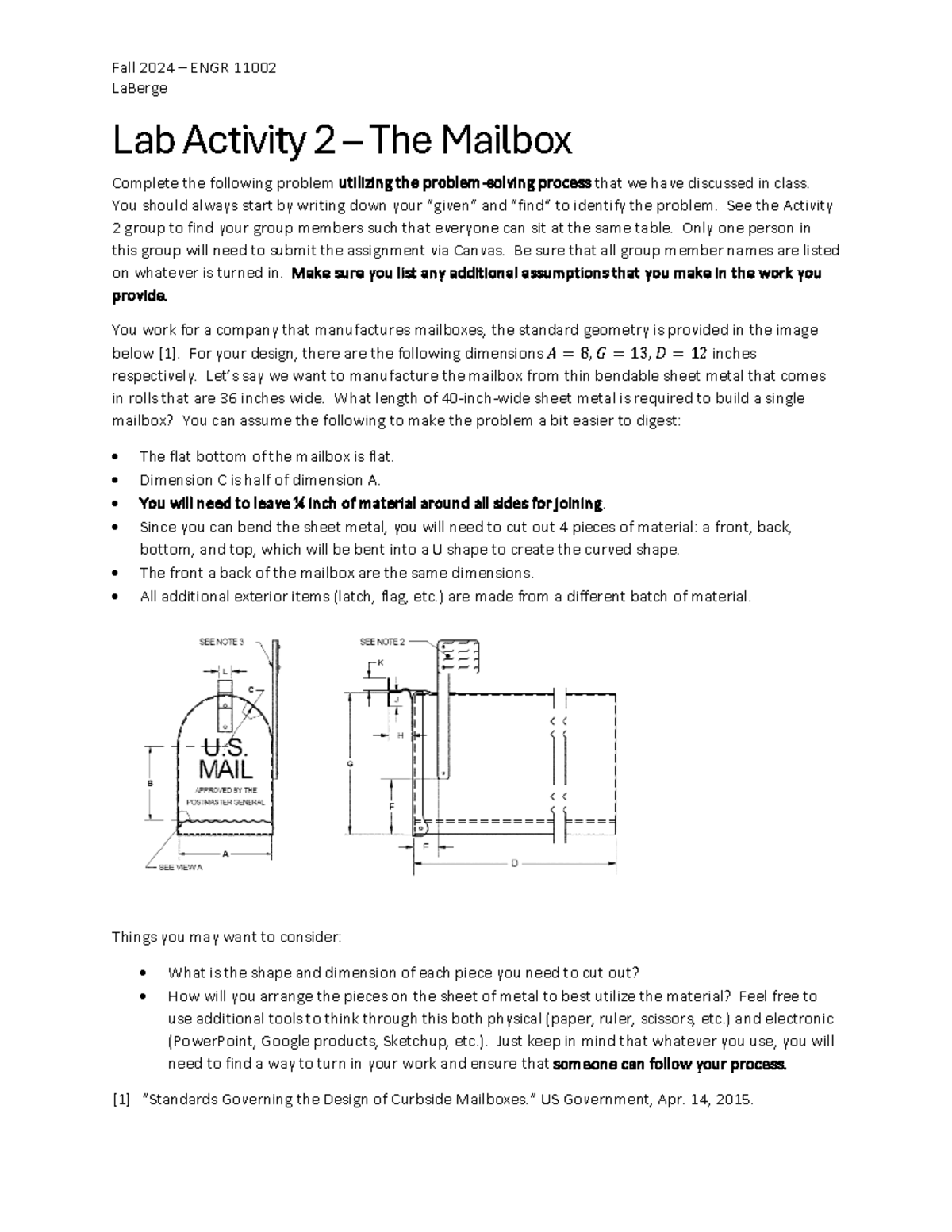 Lab Activity 2 - Mailbox - Fall 2024 – ENGR 11002 LaBerge Lab Activity ...