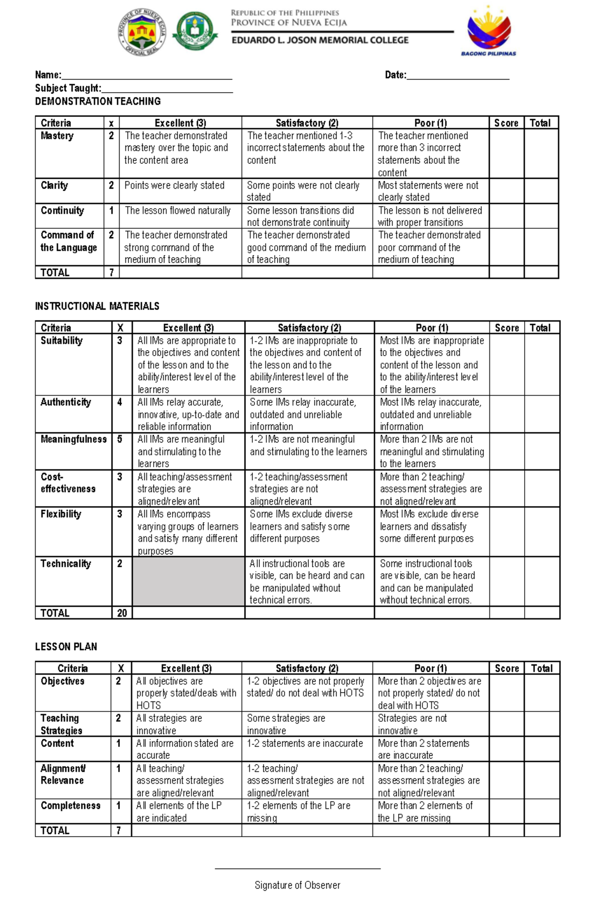 Rubric-Demo-IMs - Rubrics - Name ...