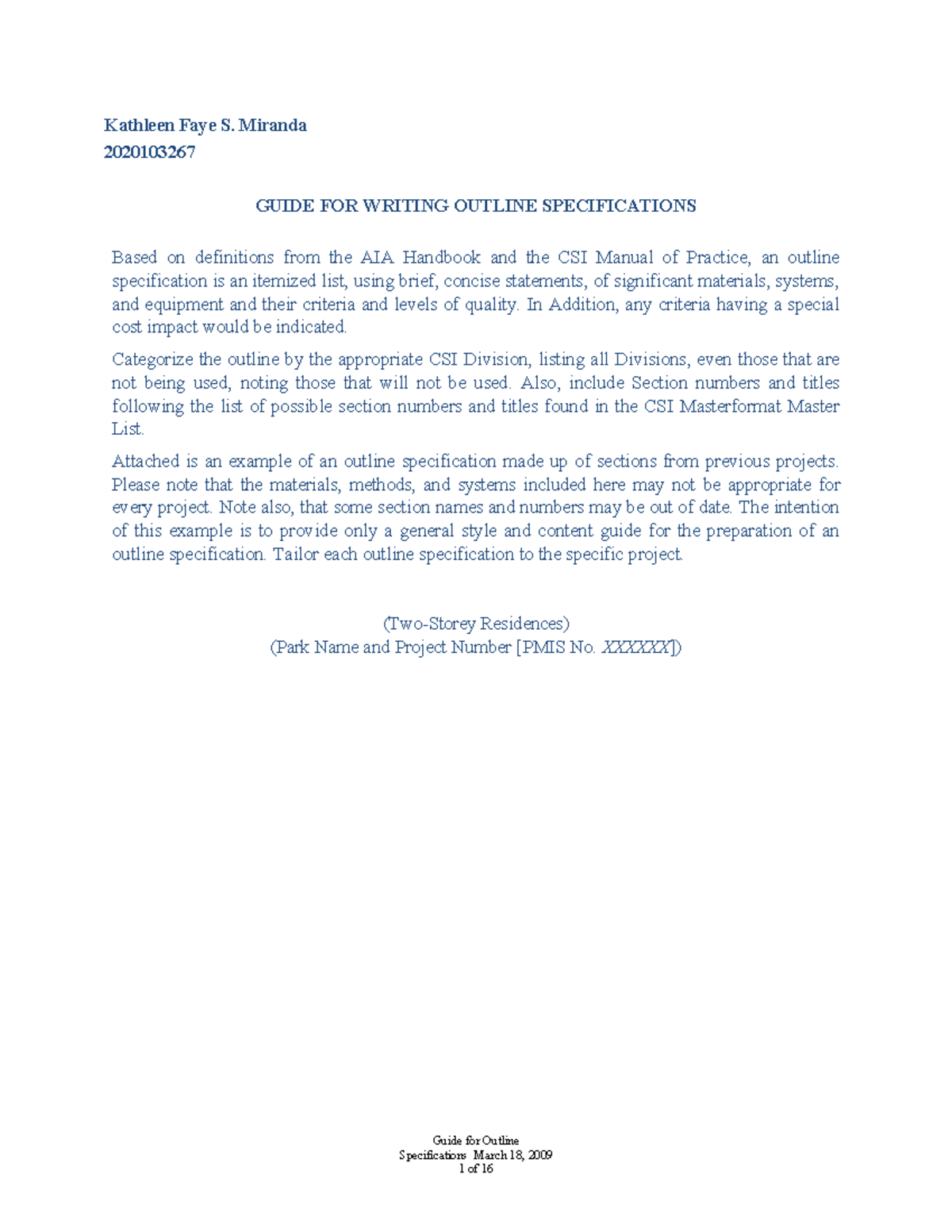 Mirandda Final Project Btech - Guide for Outline Specifications March ...