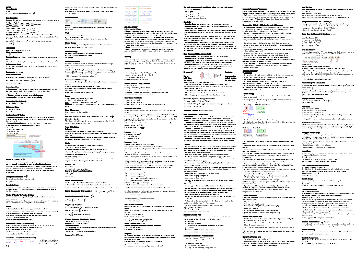 PHSI191 cheat sheet - MATHS Proportionality P ∝ Q c = the constant of ...