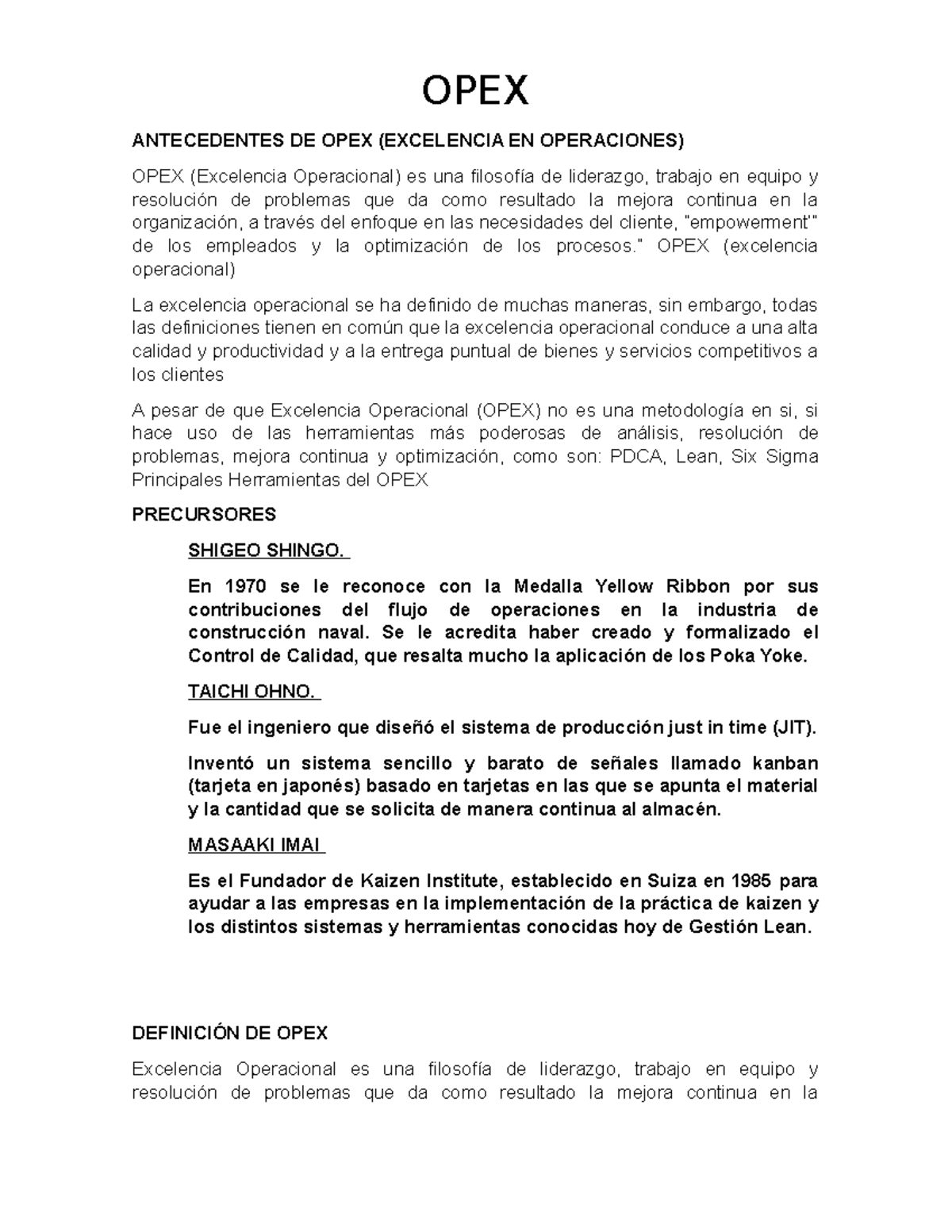 Document - lean management - OPEX ANTECEDENTES DE OPEX (EXCELENCIA EN ...
