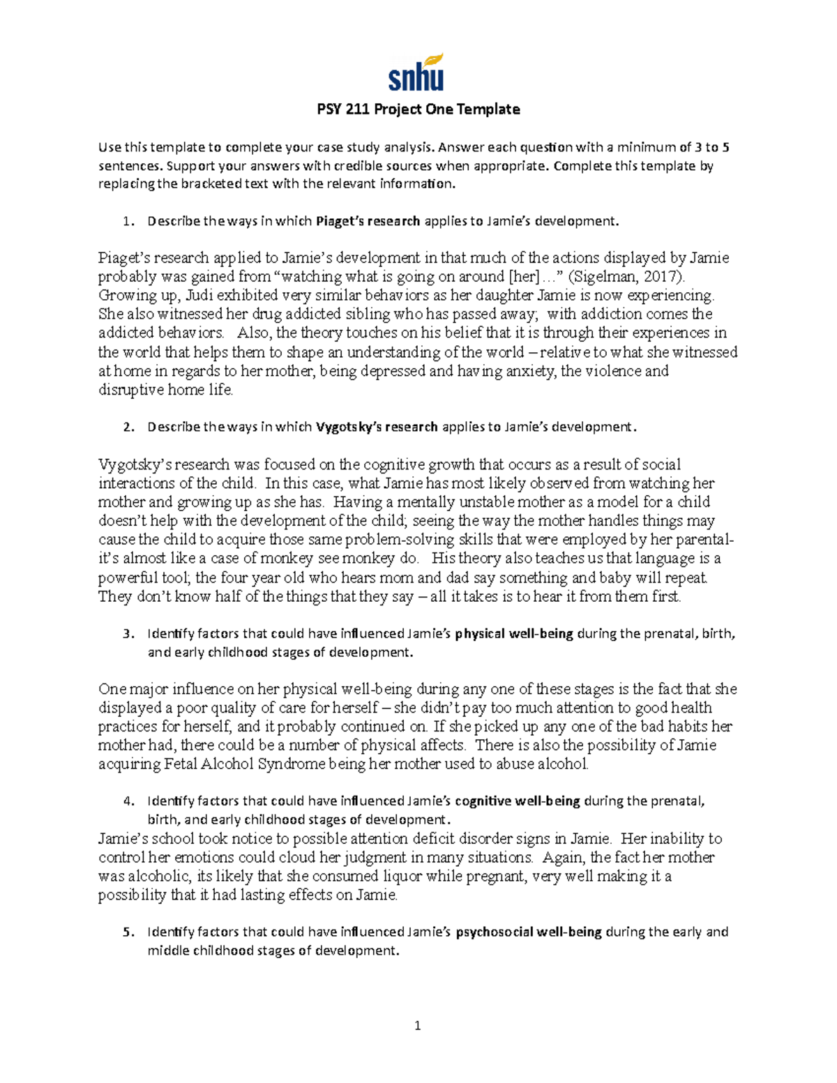 project one- template for assignment - PSY211 - SNHU - Studocu