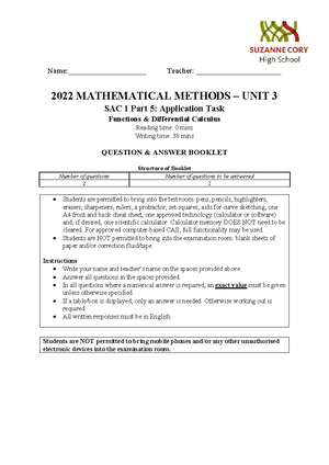 Unit 3 Notes 2023 Maths Methods - VCE Mathematical Methods Unit 3 Notes ...