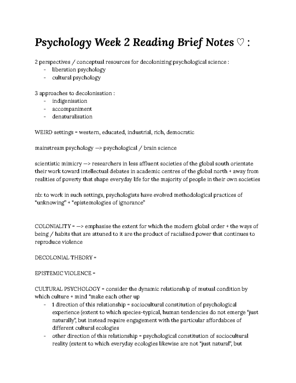 Week 2 reading notes psychology - Psychology Week 2 Reading Brief Notes ...