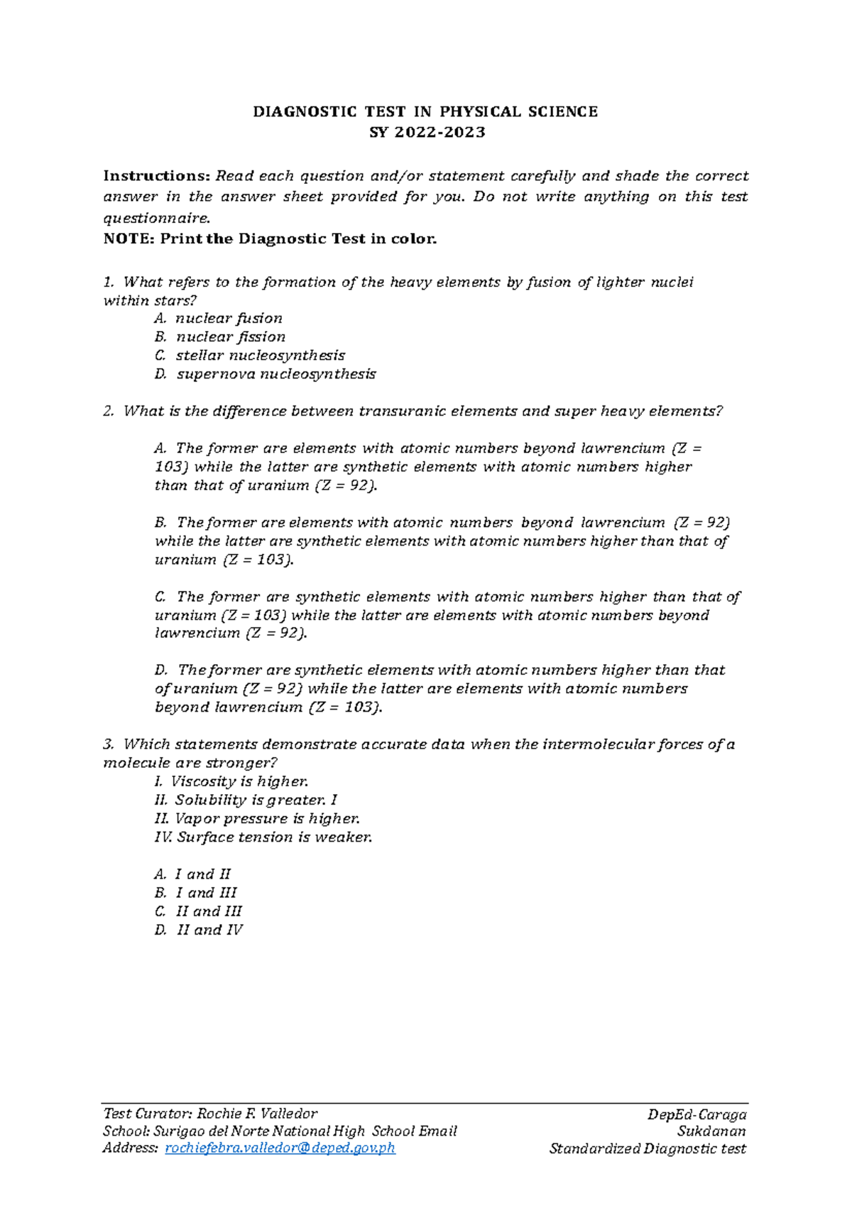 Sukdanan- Diagnostic-TEST-IN- Physical- Science- Questionaire - Test ...
