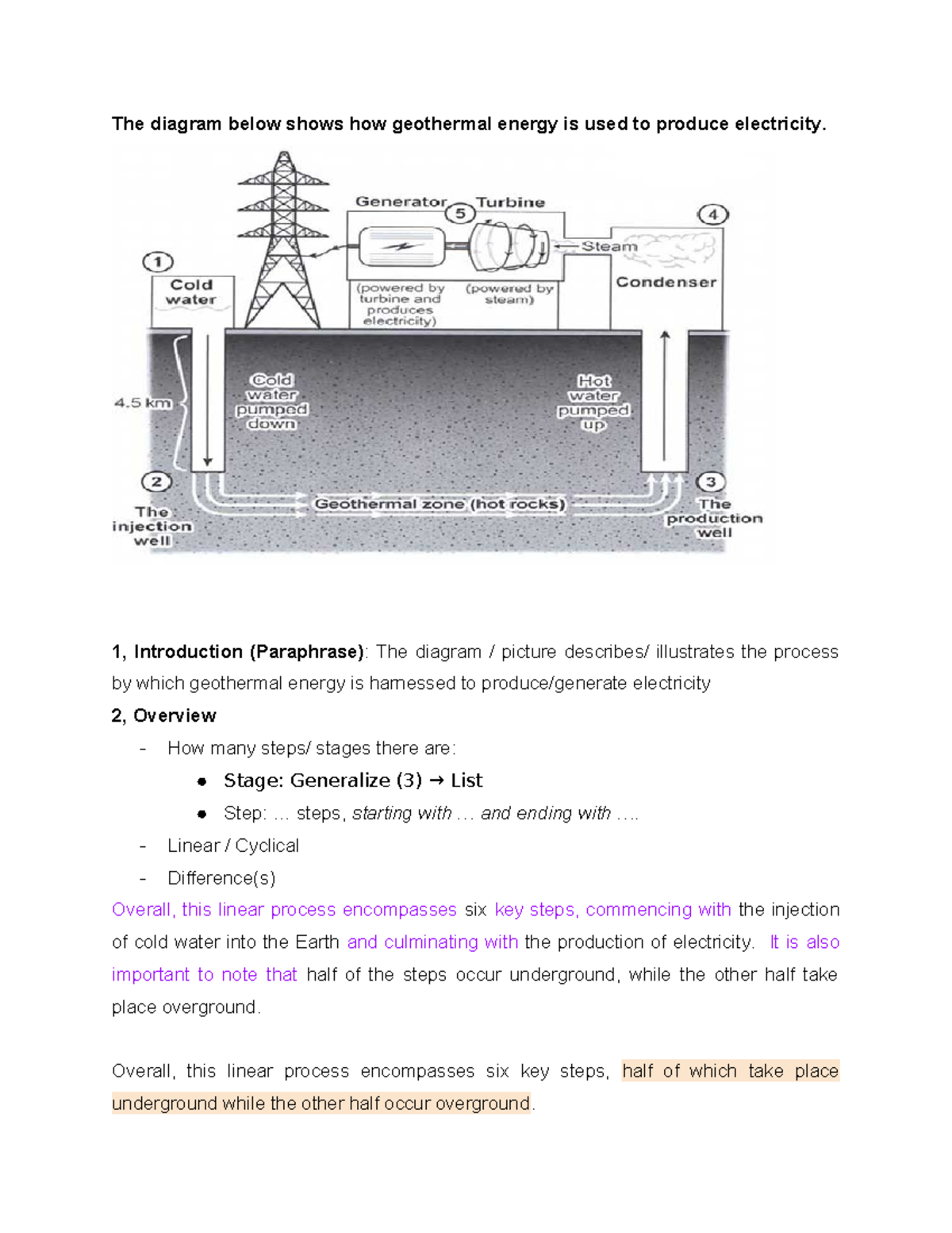 Writing 13 - Process - The diagram below shows how geothermal energy is ...