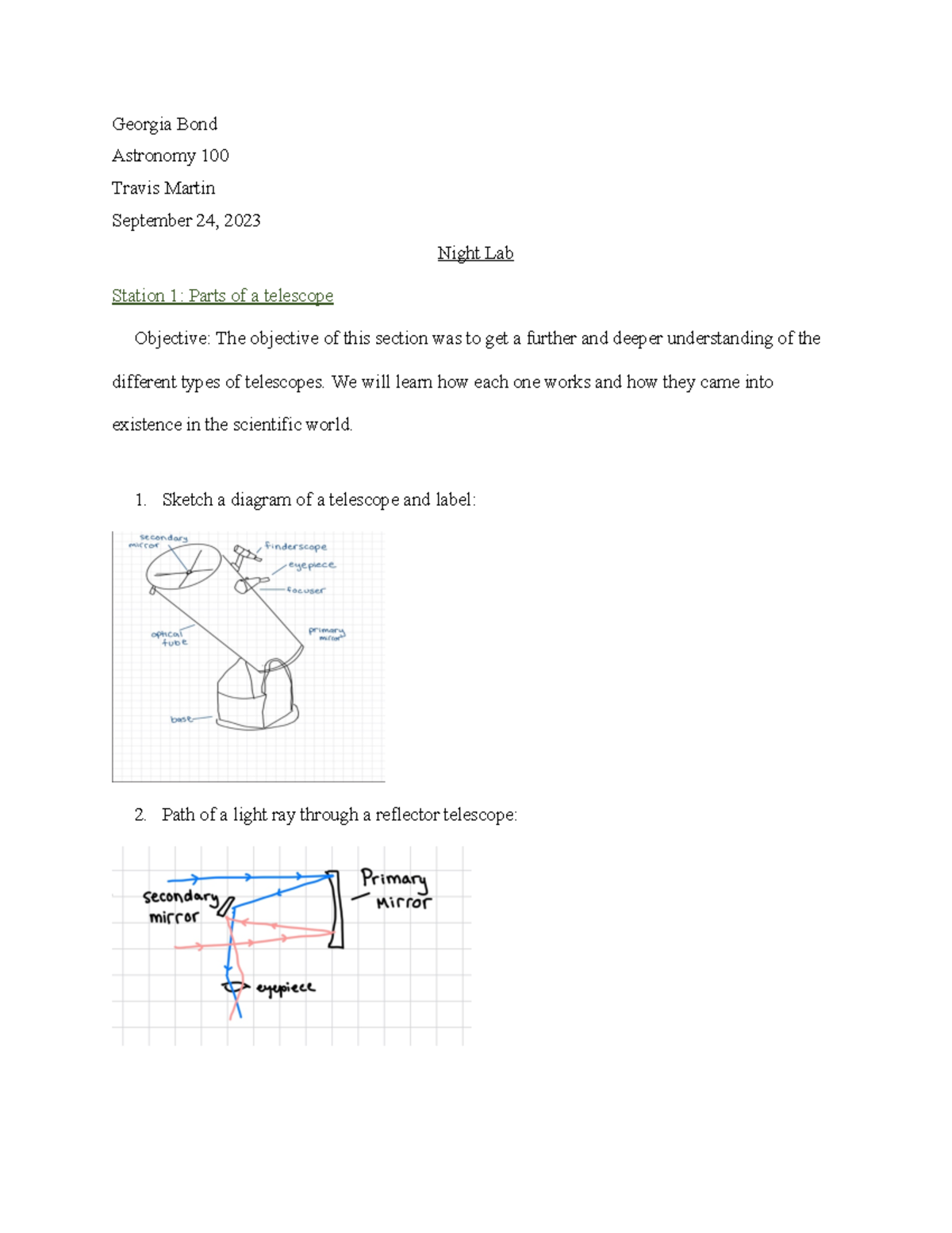Astr lab 1 - lab 1 on solar - Georgia Bond Astronomy 100 Travis Martin September 24, 2023 Night ...
