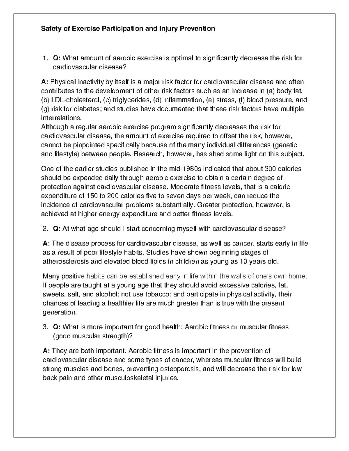 Safety of Exercise Participation and Injury Prevention - Although a ...