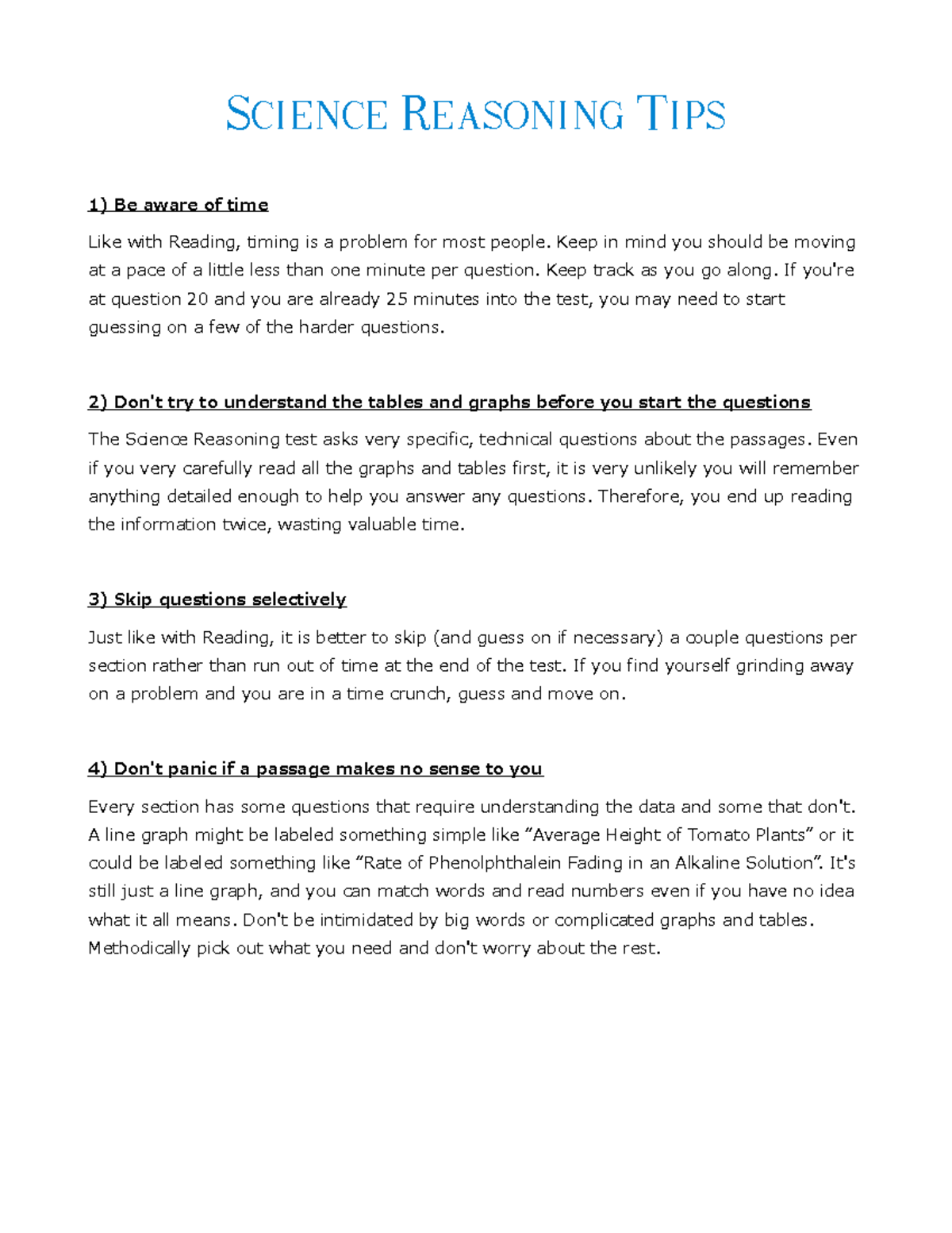 Science Reasoning - SCIENCE REASONING TIPS Be aware of time Like with ...