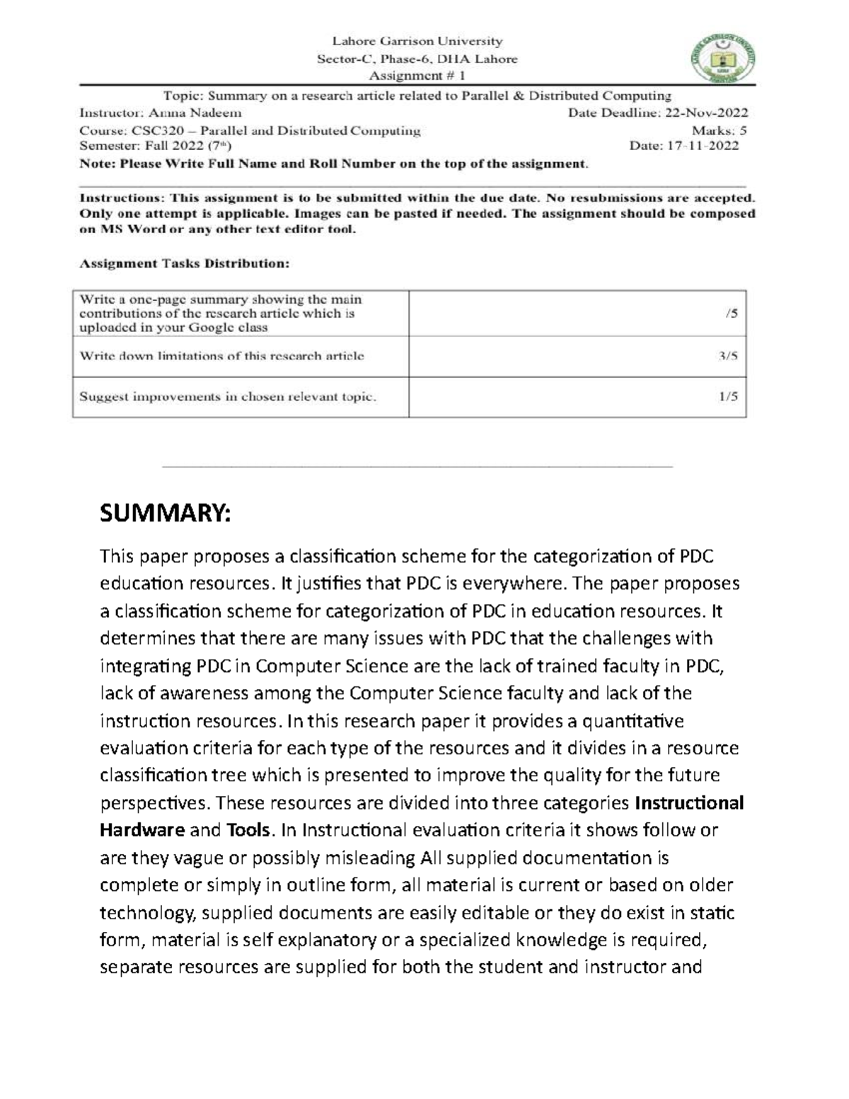 Parallel C-1 - SUMMARY: This paper proposes a classification scheme for ...