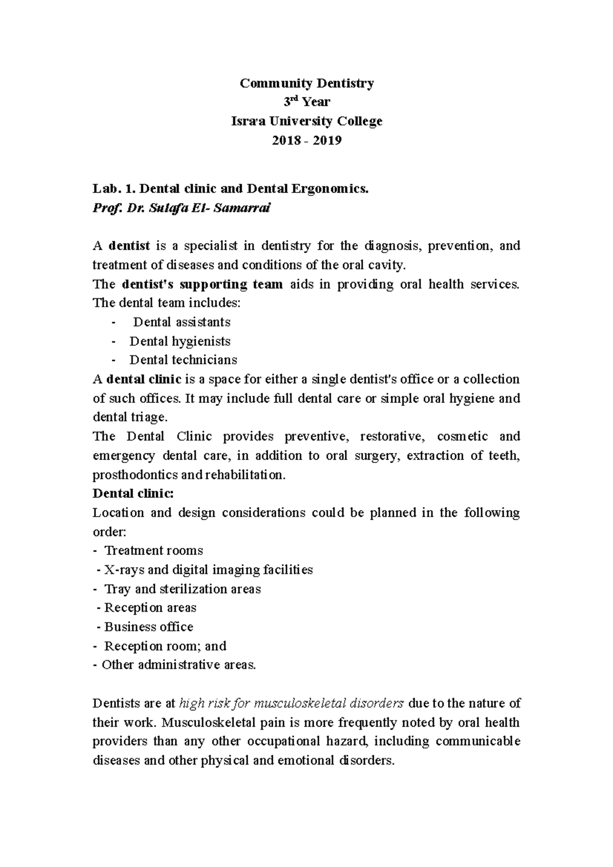-Lab 1 dental clinic - Community Dentistry 3 rd Year Isra,a University ...