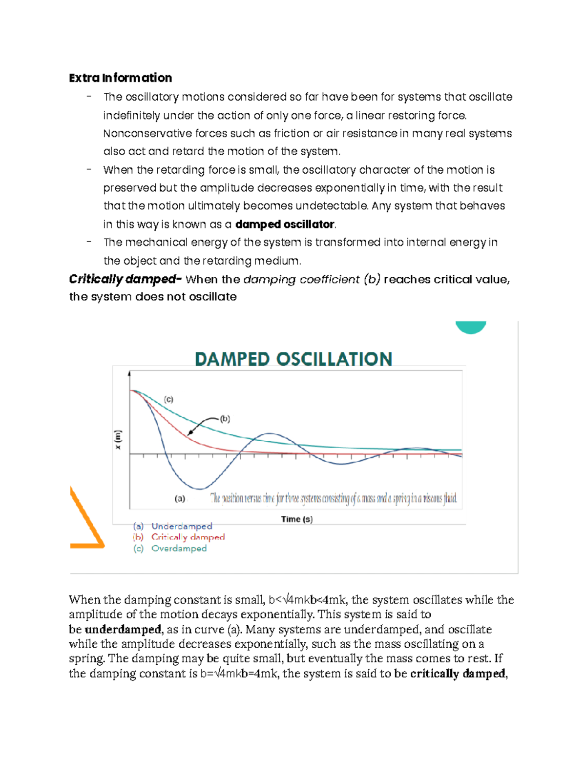 Damped Oscillation - Extra Information - The oscillatory motions ...