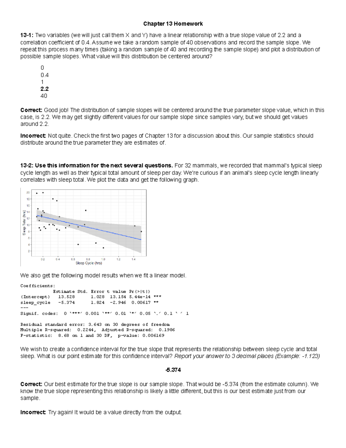 Chapter 13 - Regression Inference & Categorical Predictors - HW - Chapter 13 Homework 13-1: Two ...