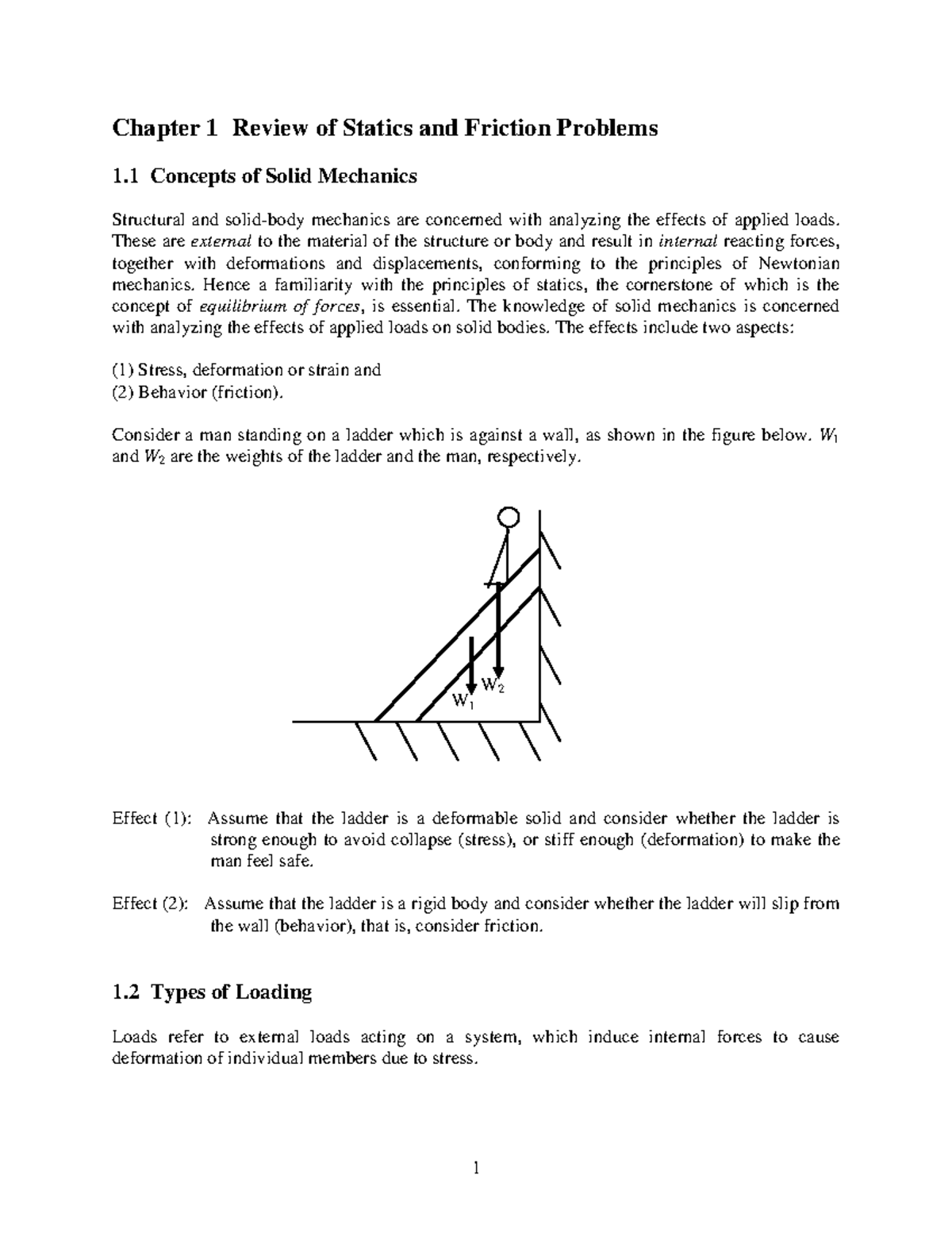 Chapter 1 - Chapter 1 Review of Statics and Friction Problems 1 ...