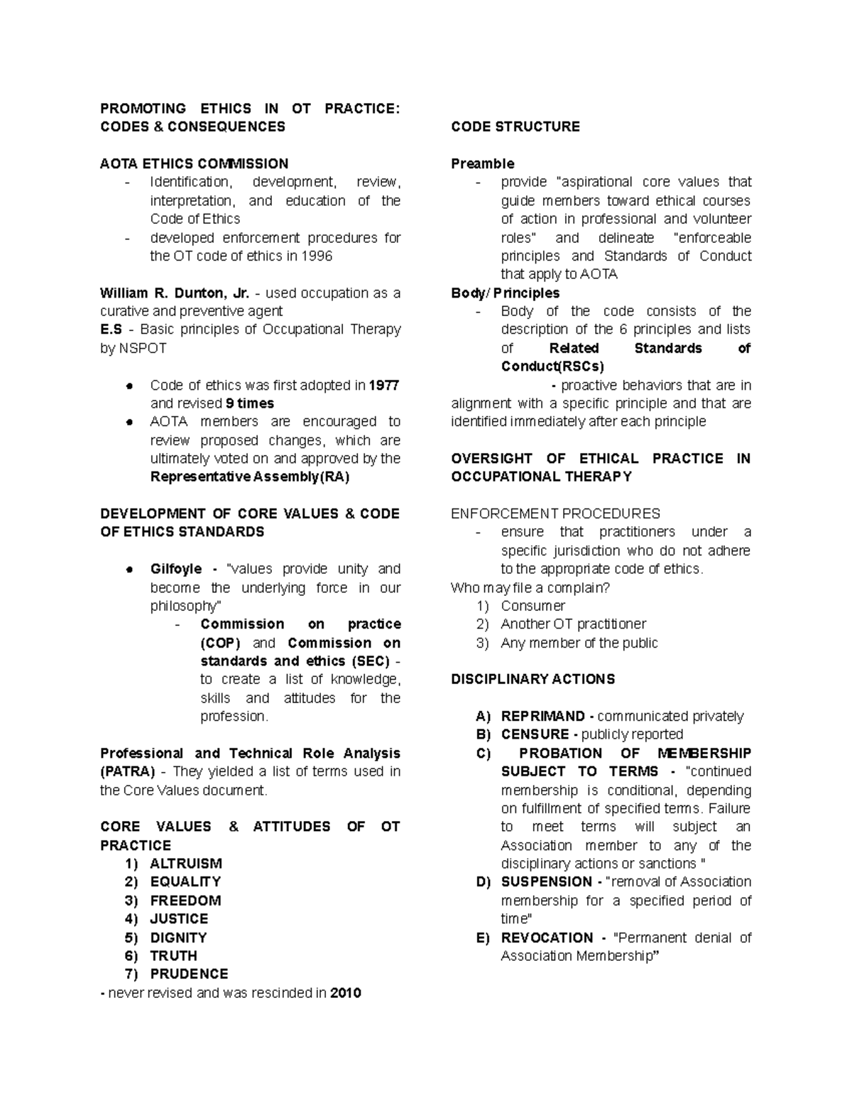 Ethics - REVIEWER - PROMOTING ETHICS IN OT PRACTICE: CODES ...