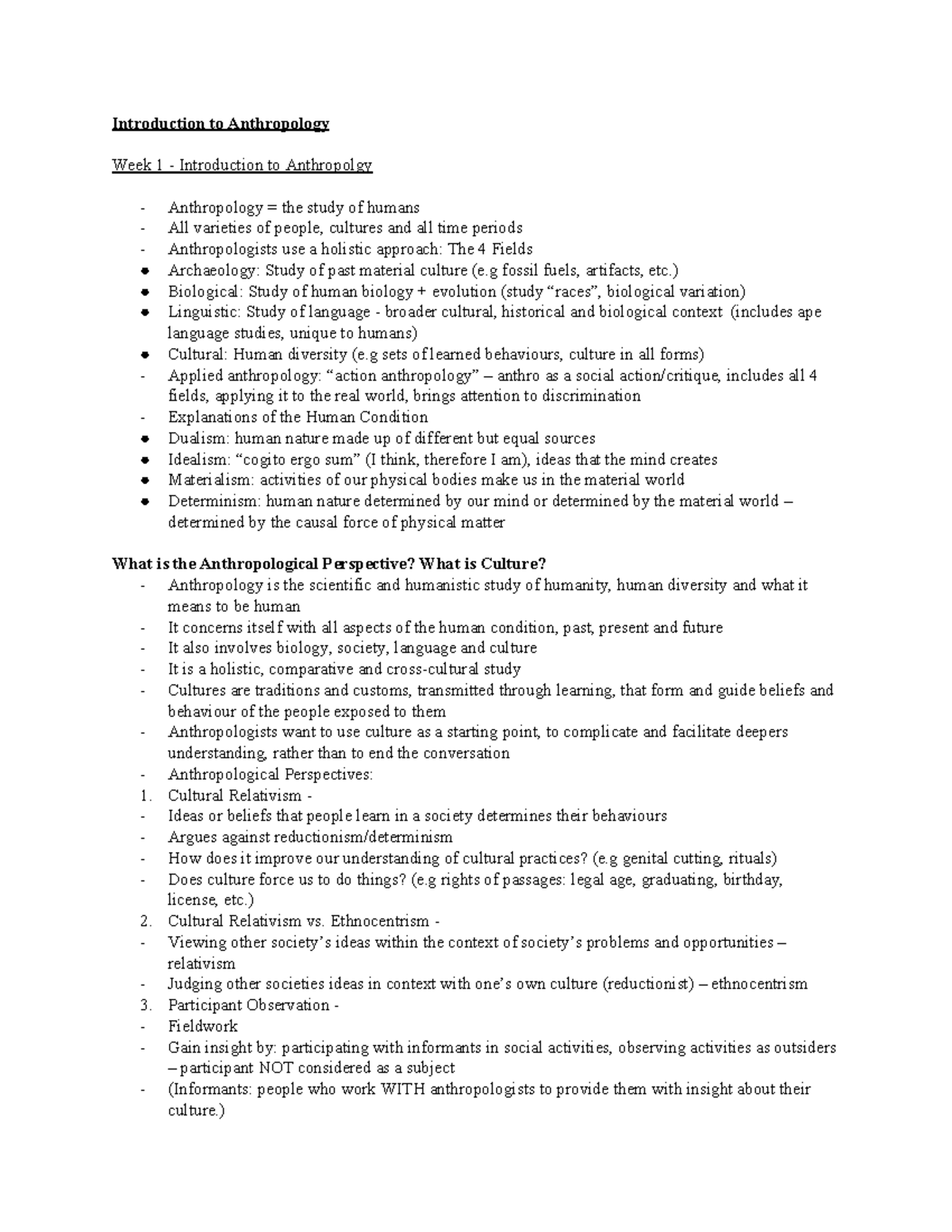 ANTH150 Notes - Introduction to Anthropology Week 1 - Introduction to ...