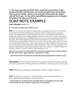 Exemplar note - acute migraine - Soap Note Template “CC”: “I am here to ...