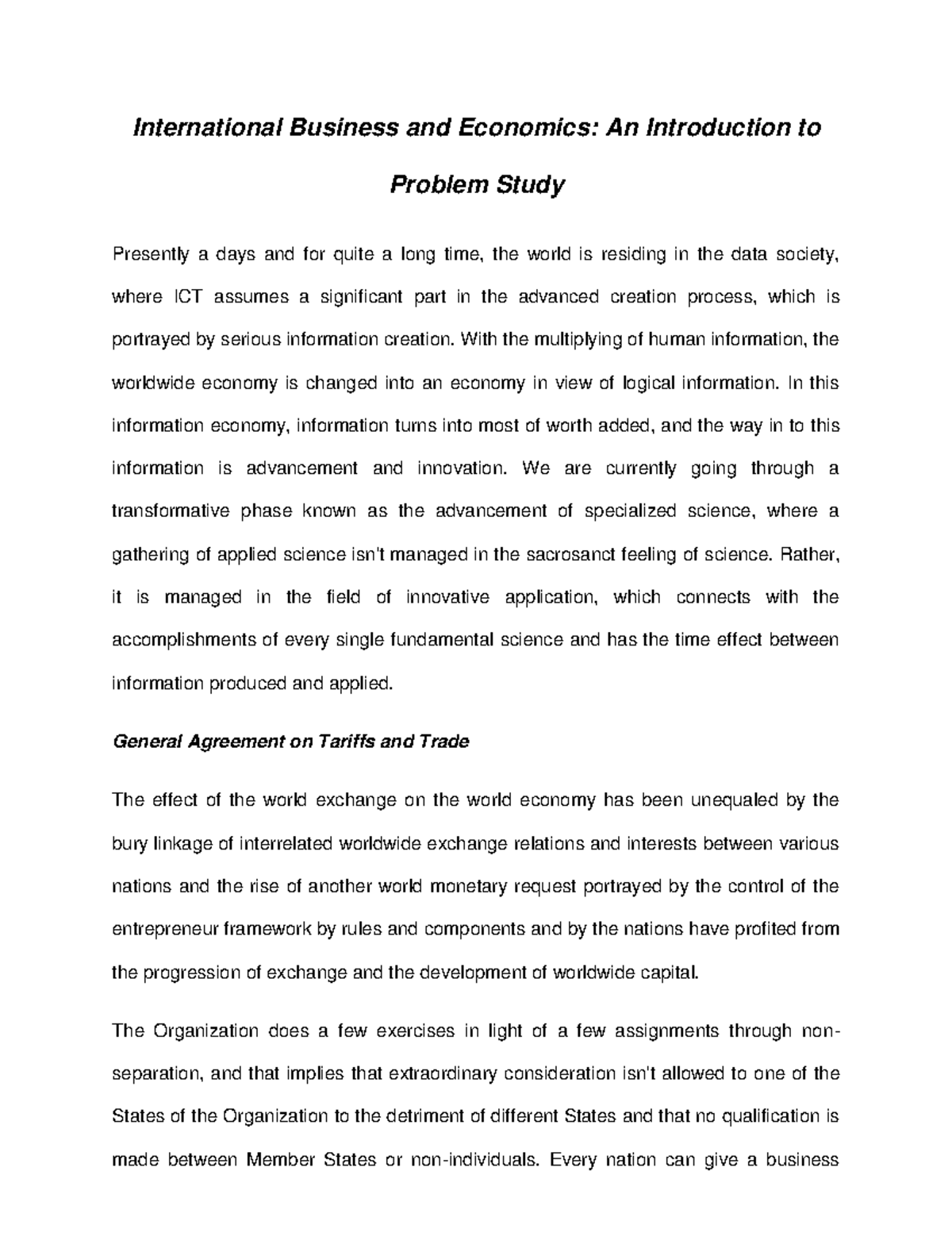 International Business and Economics: An Introduction to Problem Study ...