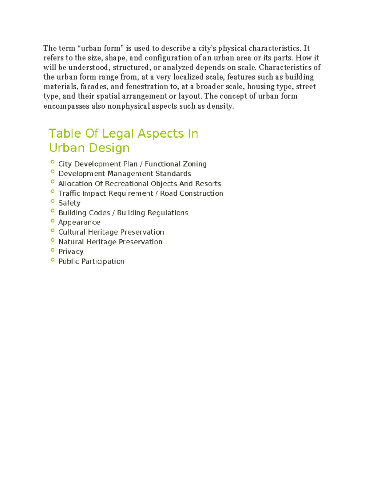 Urban form - dsfsd - The term “urban form” is used to describe a city’s ...