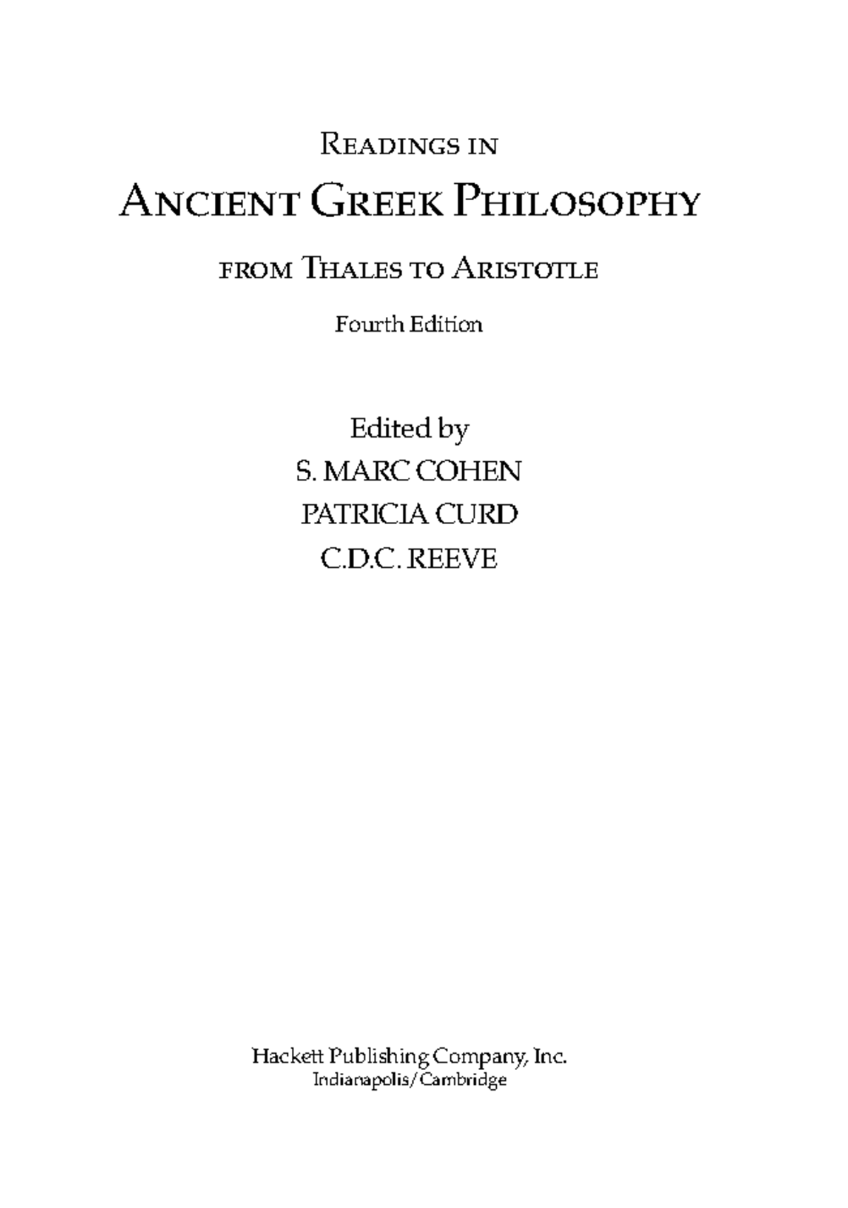 Aristotle - Readings in Ancient Greek Philosophy from Thales to ...